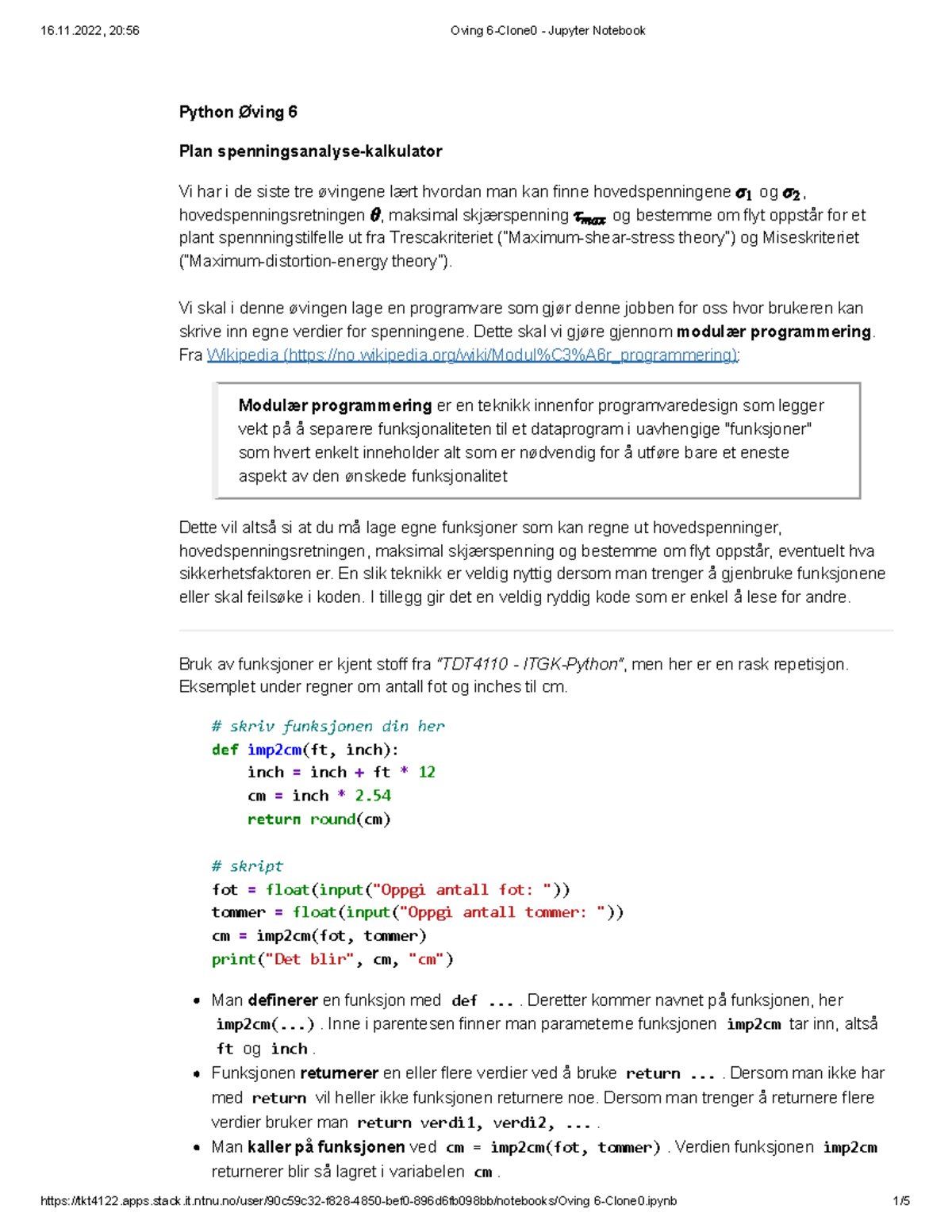 Øving 6 - Oppgaver øving 6 Mekanikk 2 - Python - Python Øving 6 Plan ...
