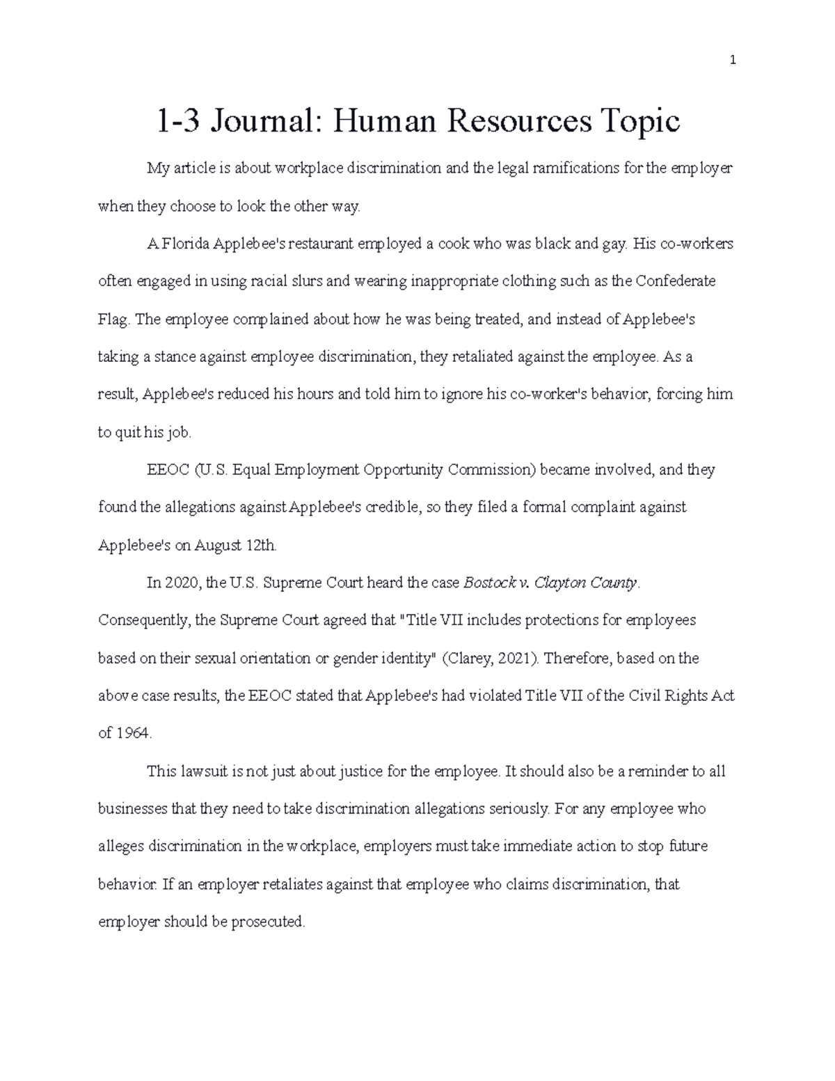 1-3 Journal - Human Resource Topic - 1 1-3 Journal: Human Resources ...