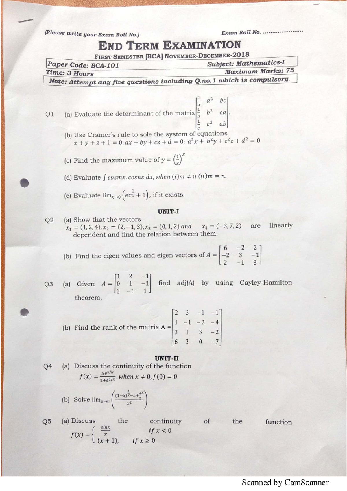 Dec 2018 BCA 1st Sem - PAPER - Studocu