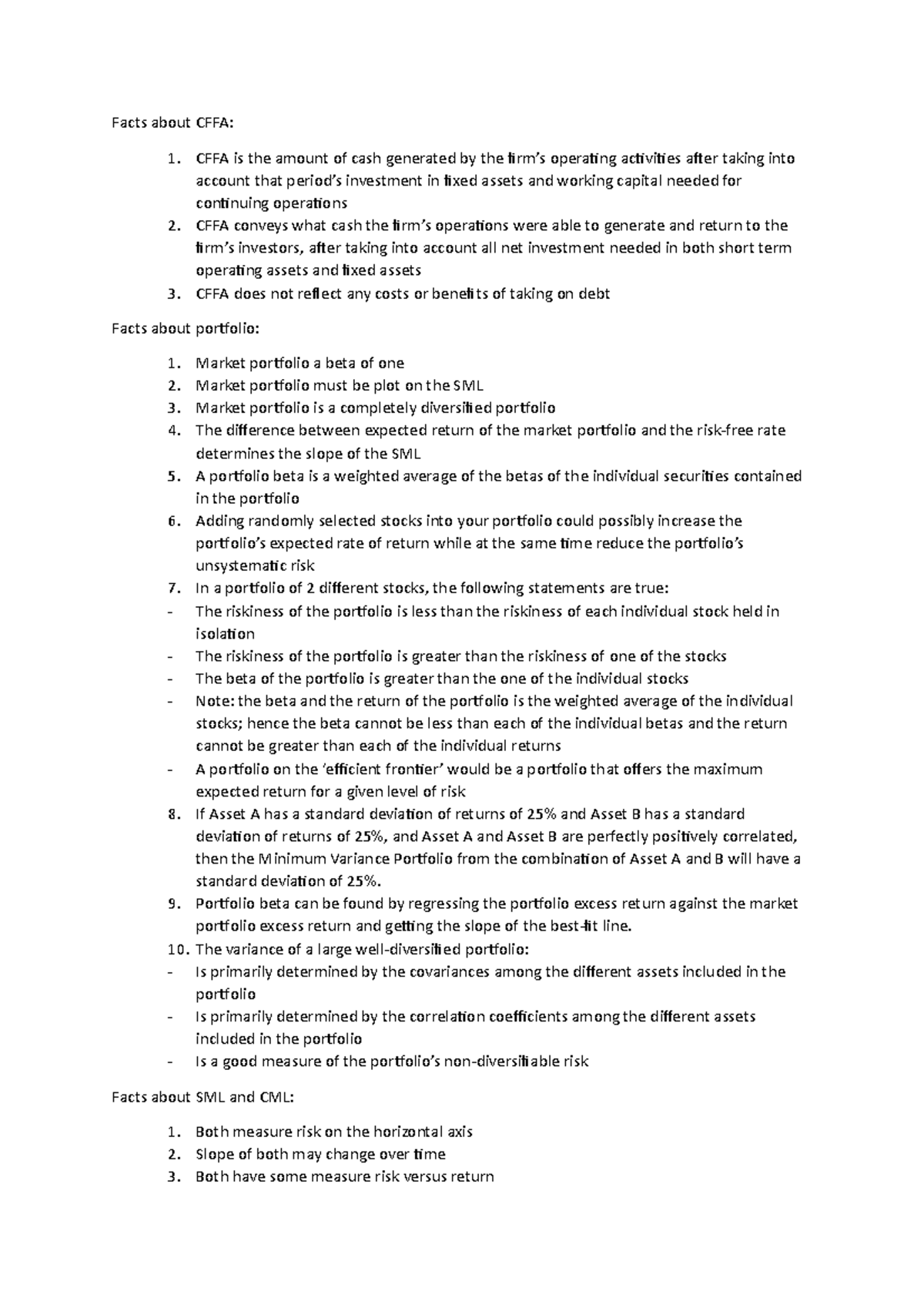 FIN2704 Fact Sheet - Facts about CFFA: CFFA is the amount of cash ...