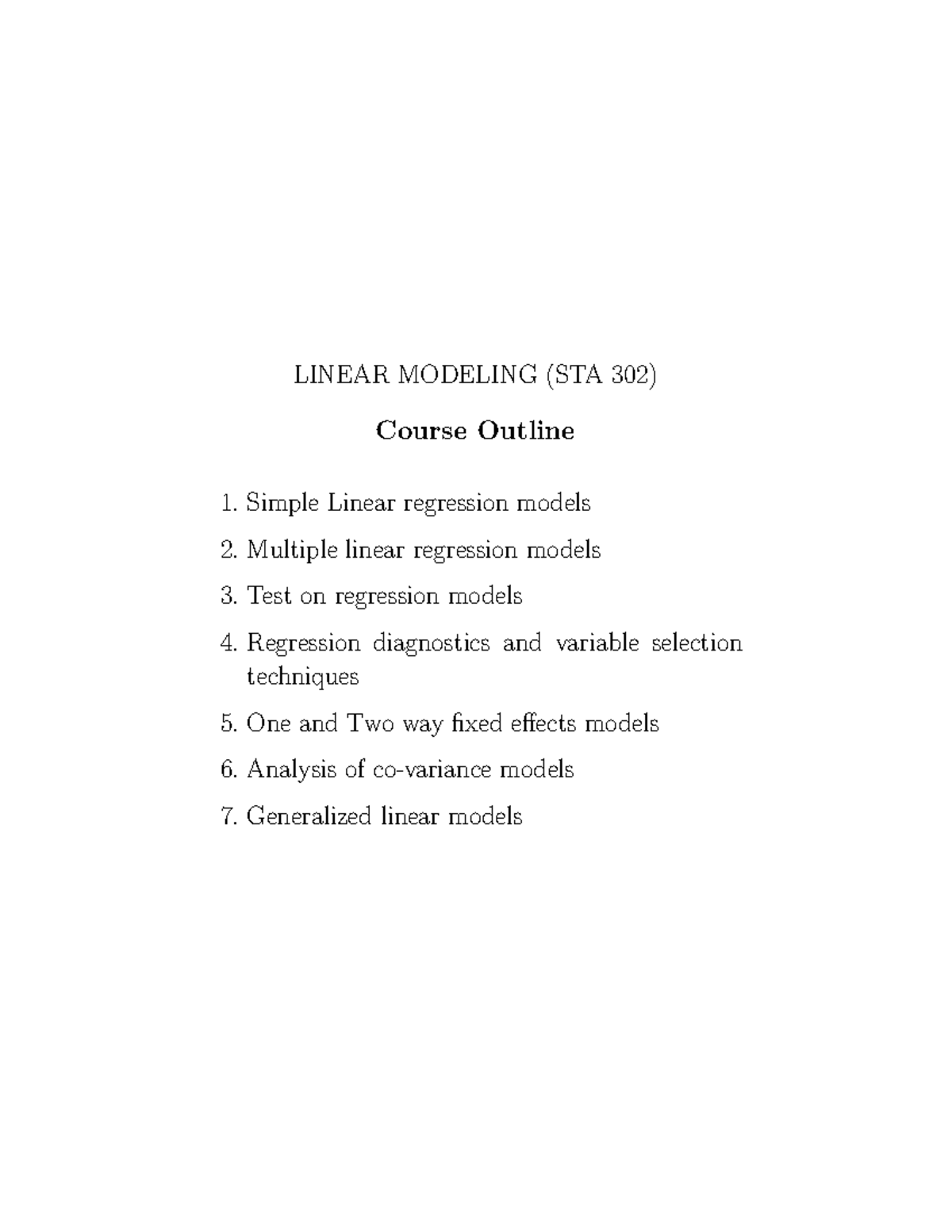 Linear Modeling Class 1 Notes - LINEAR MODELING (STA 302) Course ...