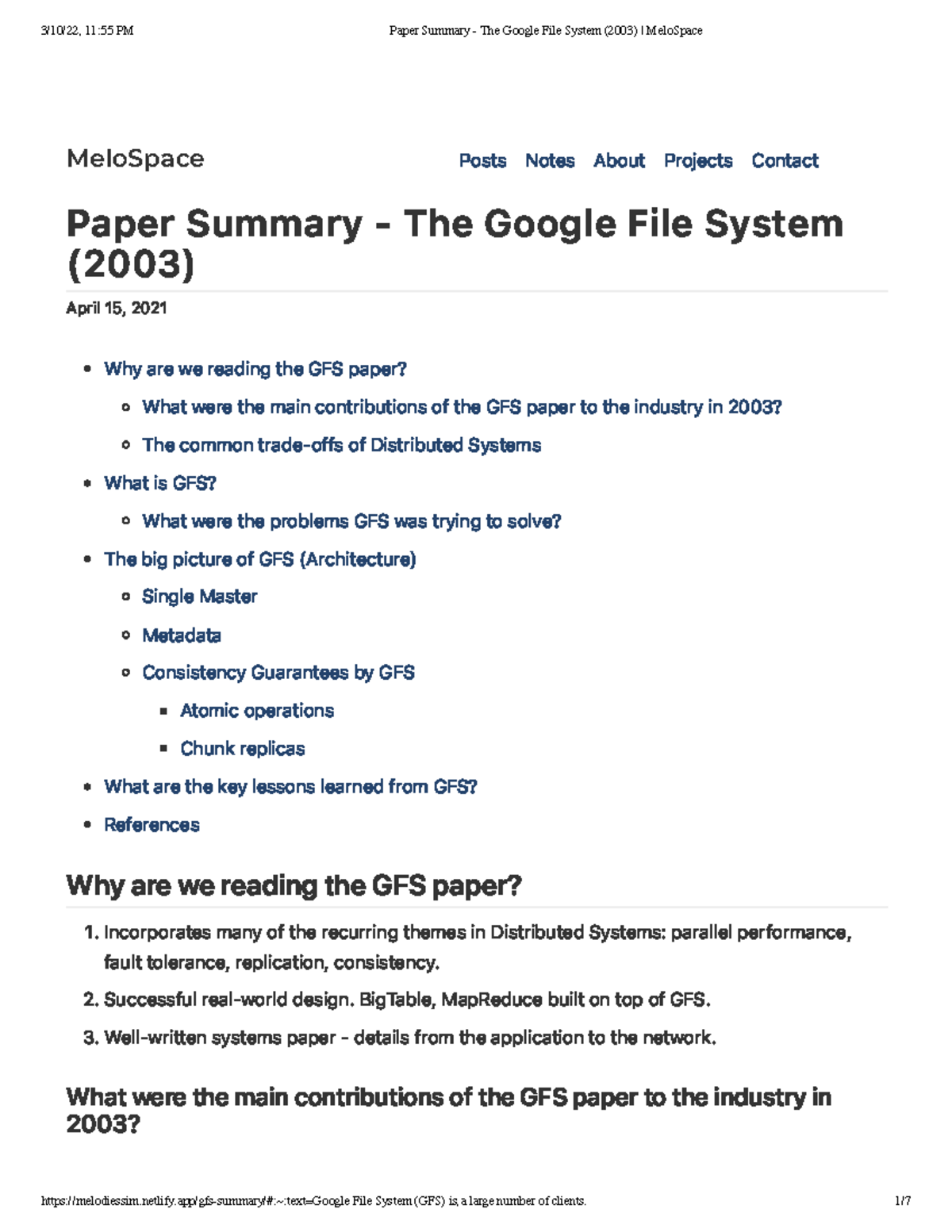 GFS Paper summary about the google file system - MeloSpace Posts Notes ...