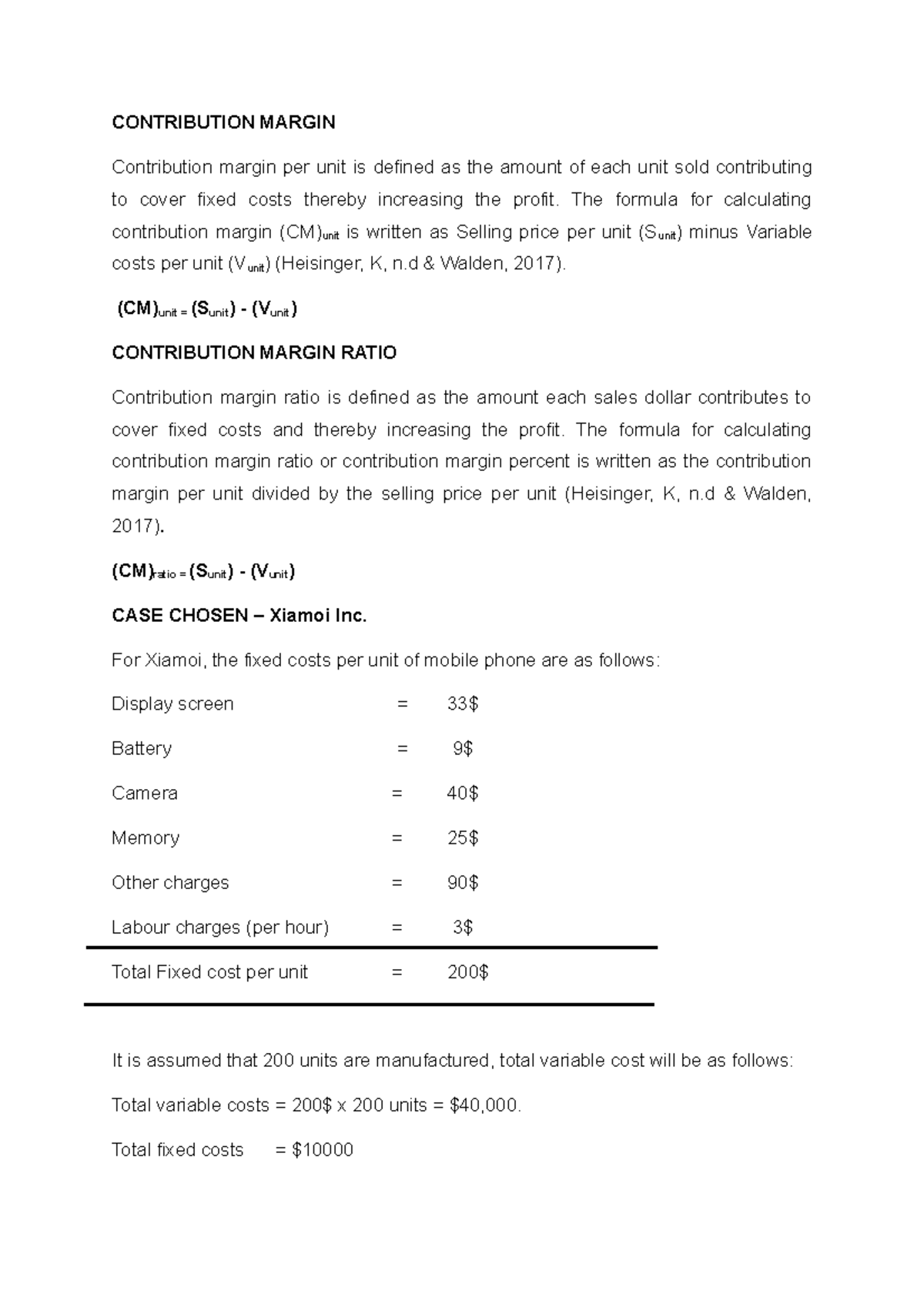 Unit3 Discussion assignment - CONTRIBUTION MARGIN Contribution margin ...