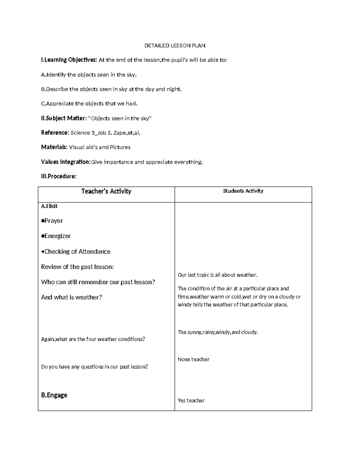 Lp in science-WPS Office - DETAILED LESSON PLAN I Objectives: At the ...