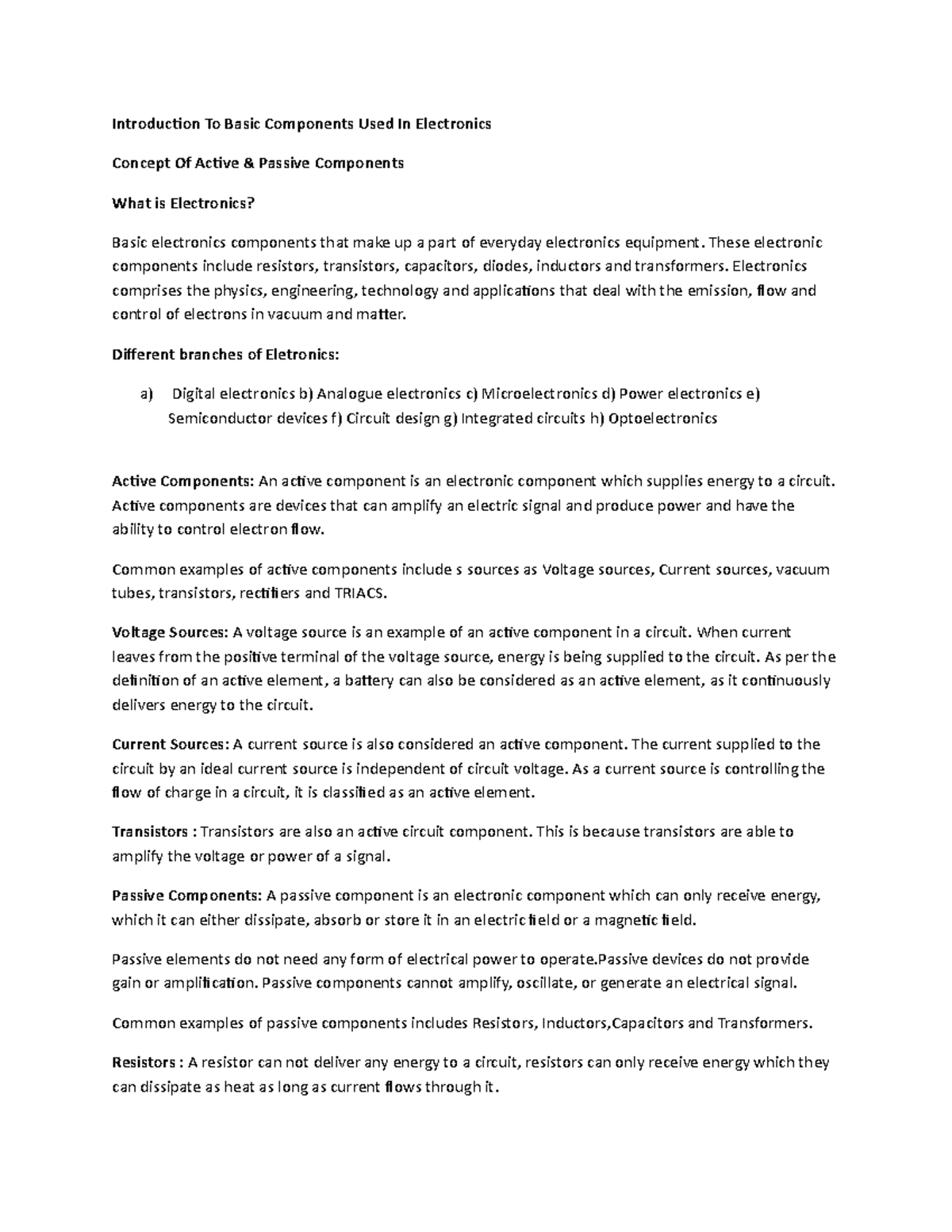 Basic Electronics - Introduction To Basic Components Used In ...
