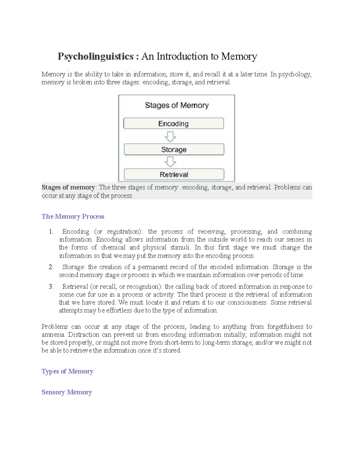 Psycholinguistics and memory - Psycholinguistics : An Introduction to ...