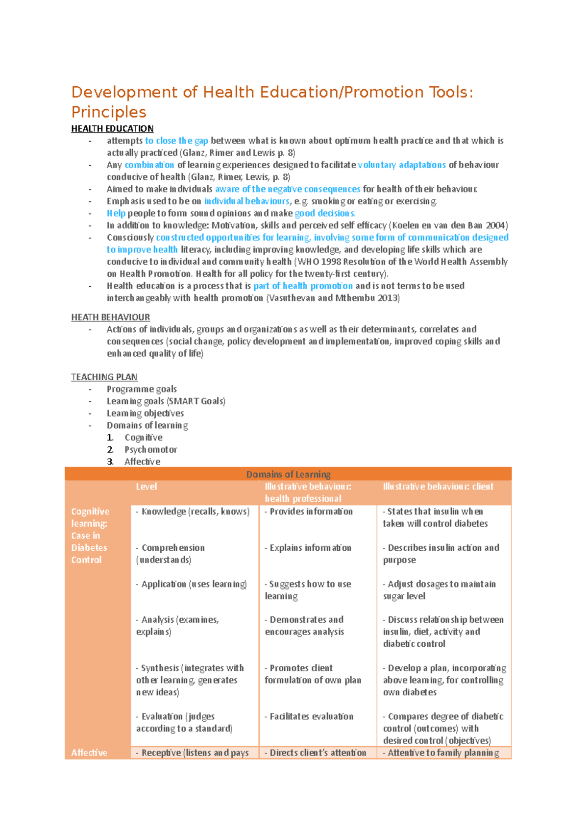 Unit 1d - Summarized from slides - Development of Health Education ...