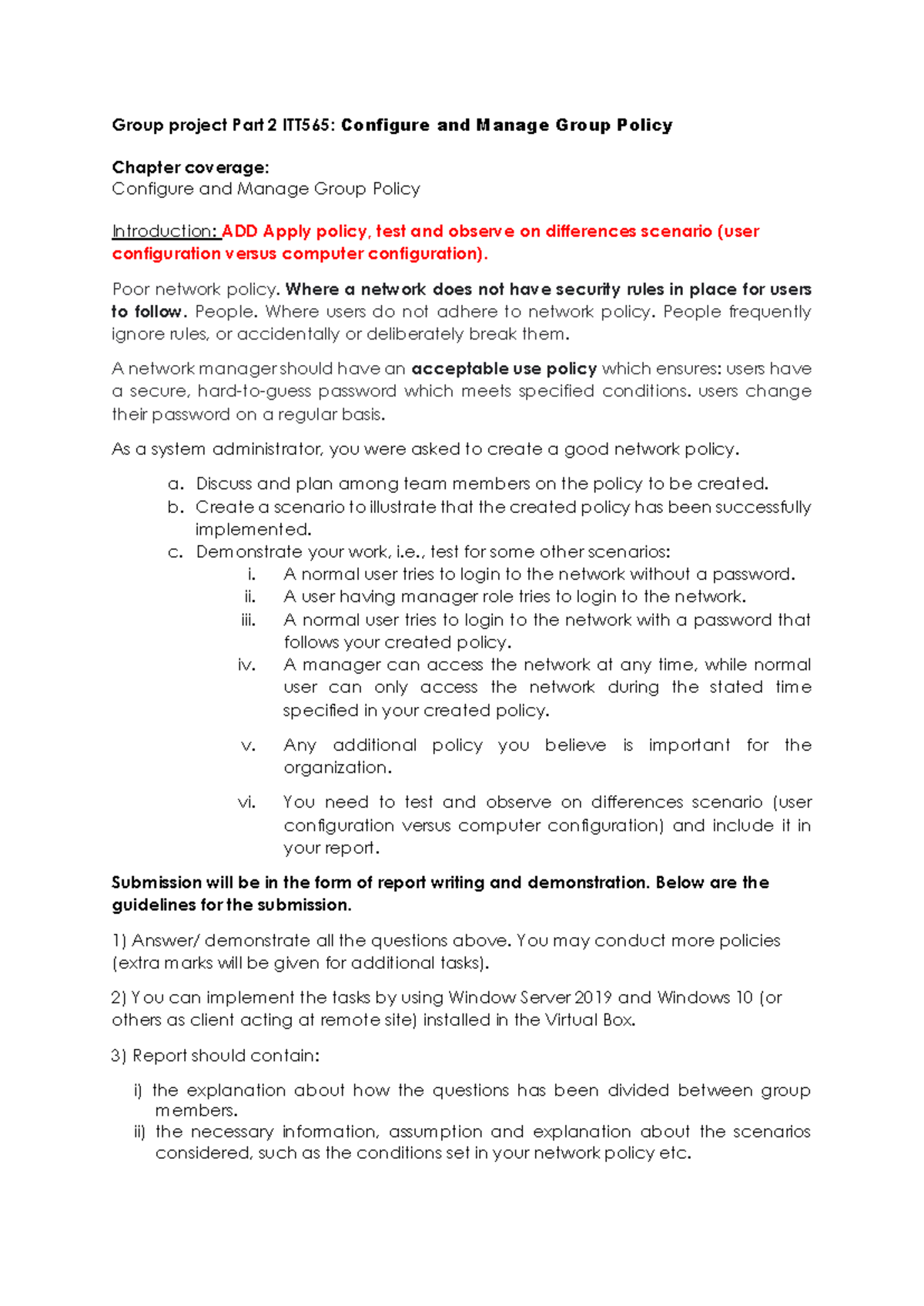 ITT565 group task 2 - Group project Part 2 ITT565: Configure and Manage ...