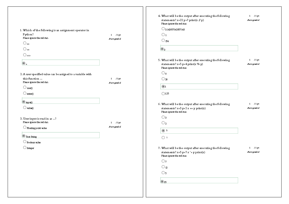 100MCQs Answers - python - 1. Which of the following is an assignment ...