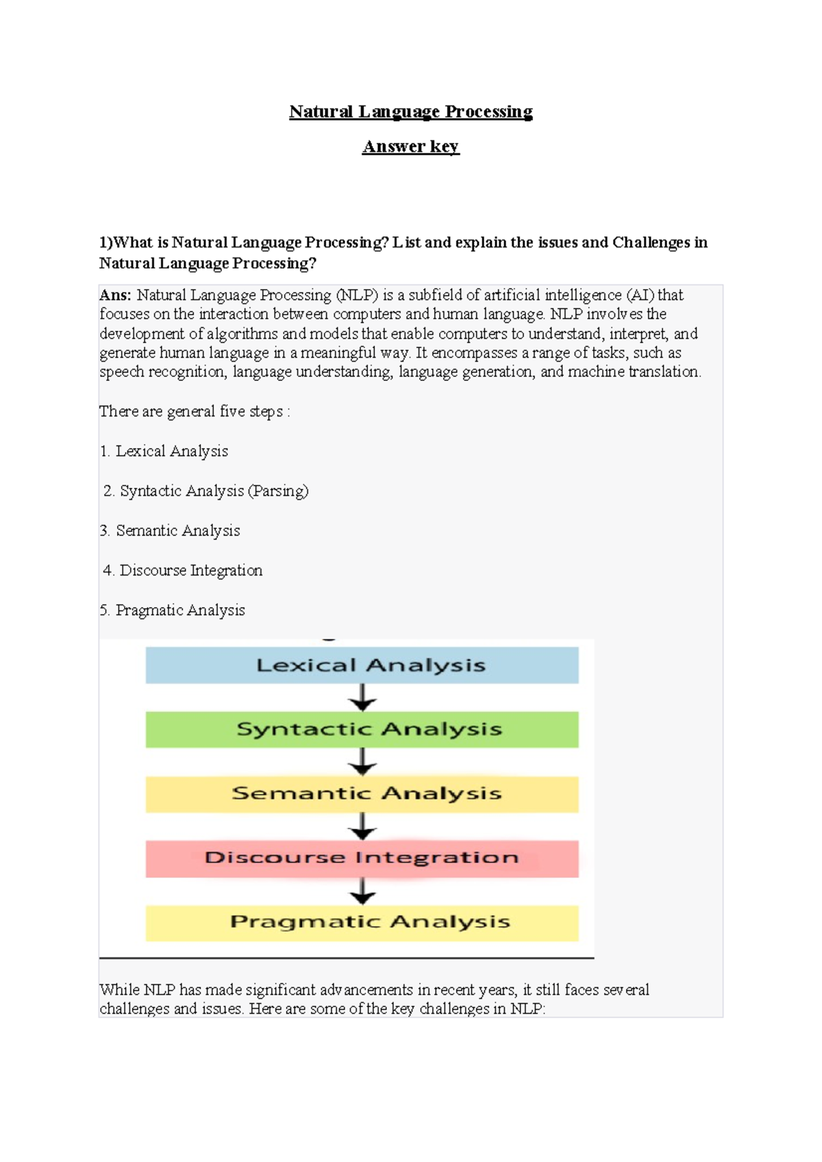 NLP KEY - fgdfgd - Natural Language Processing Answer key 1)What is ...