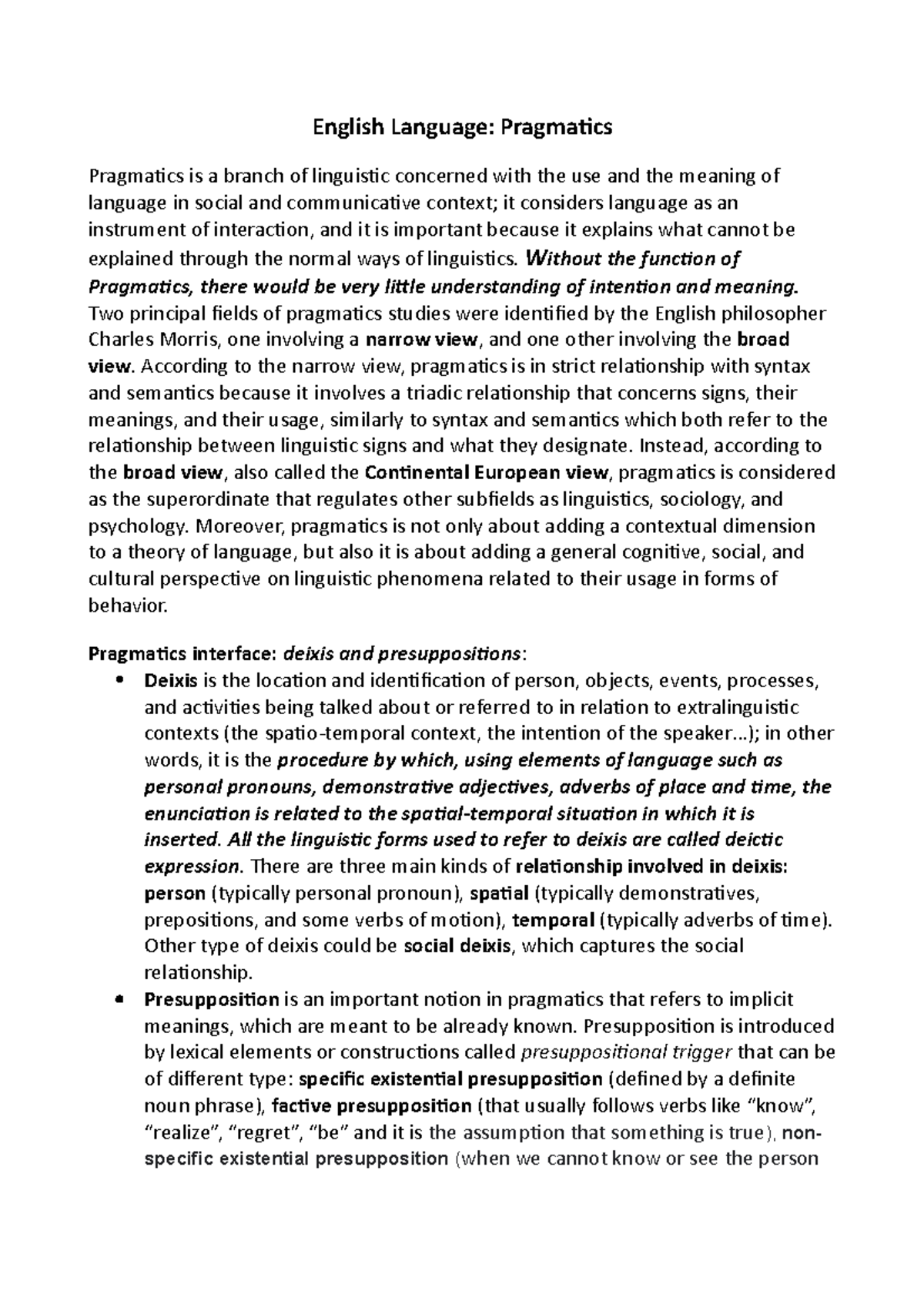 Pragmatics of English Language - English Language: Pragmatics ...