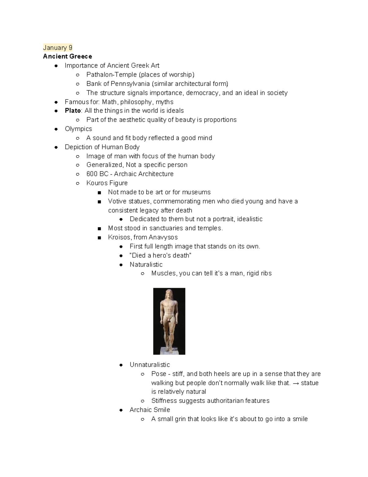 Art History 1 - Lecture 1 - 5 - January 9 Ancient Greece Importance of ...