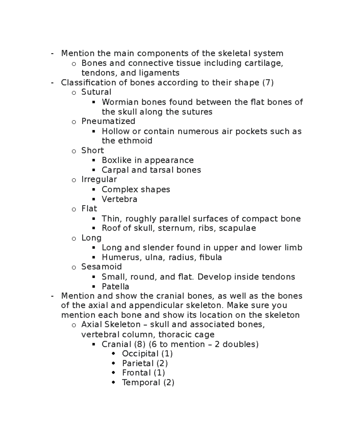 Skeletal System Video Notes - Mention the main components of the ...