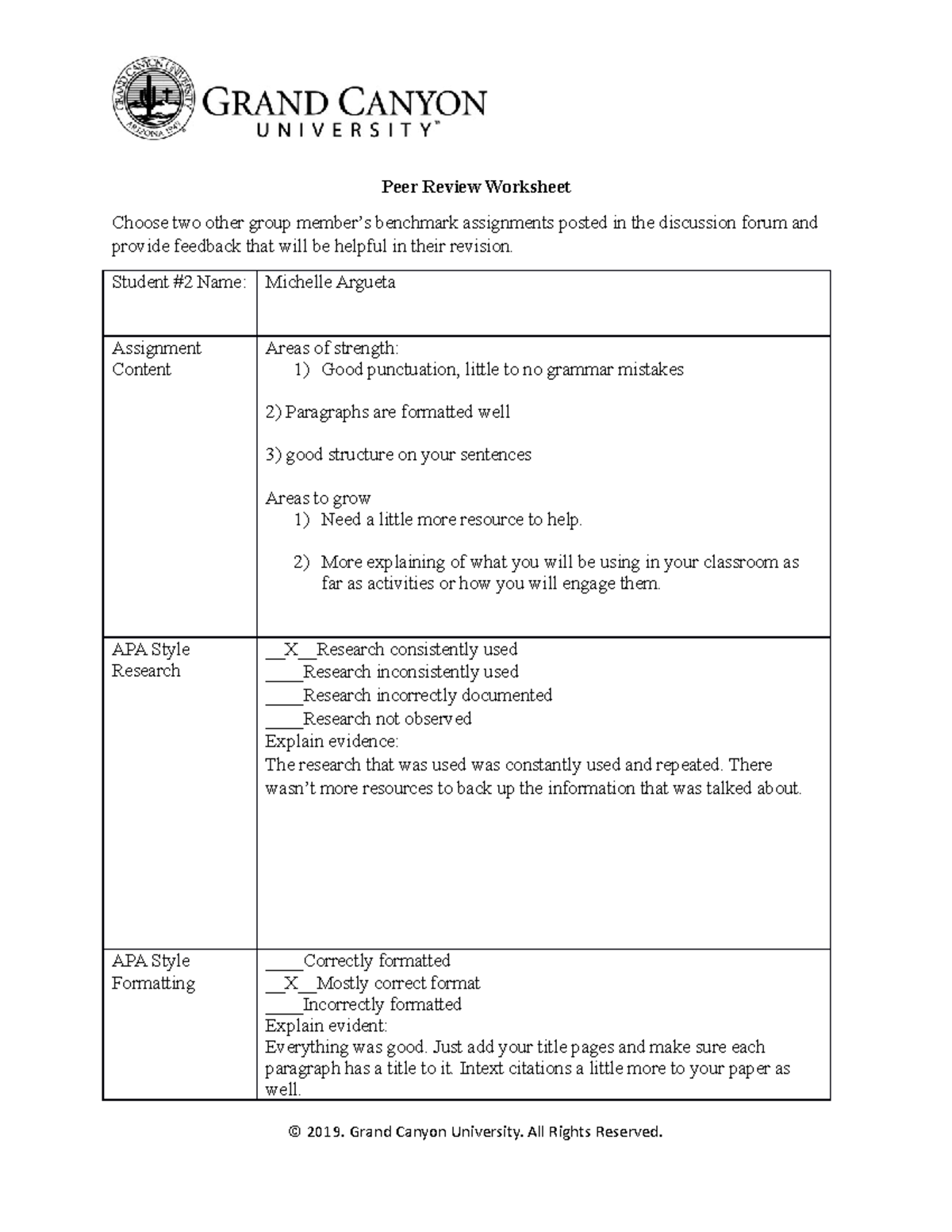 Peer review work sheet 2 Argueta - ELM-250 - GCU - Studocu