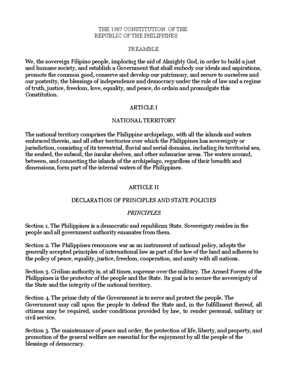 Philippine Constitution - THE 1987 CONSTITUTION OF THE REPUBLIC OF THE ...