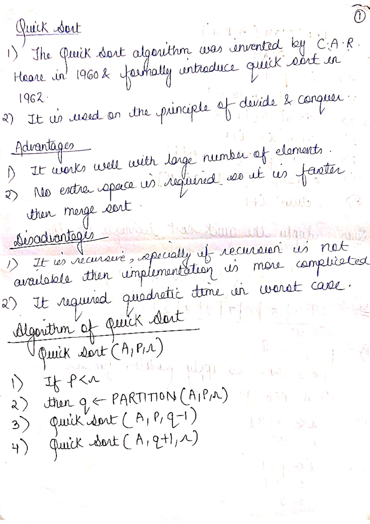 Quick sort - Gvbn - B.tech - Studocu