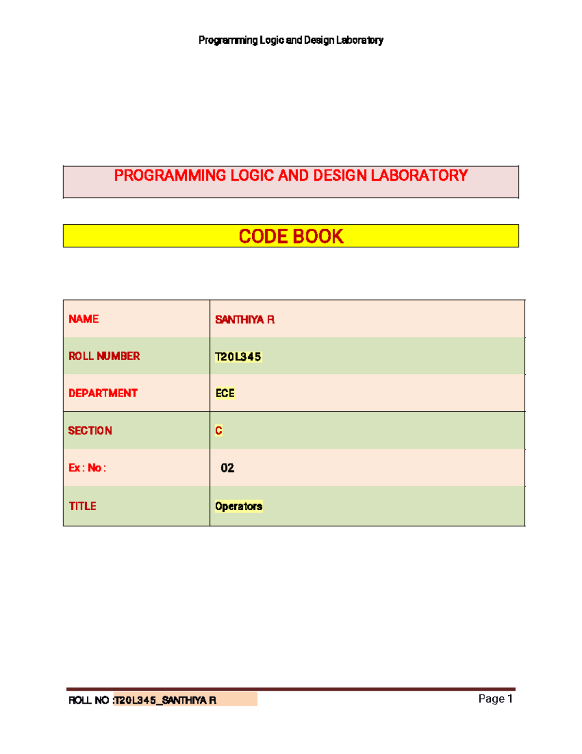 T20L345 Santhiya R ECE C PLD 2 - PROGRAMMING LOGIC AND DESIGN ...
