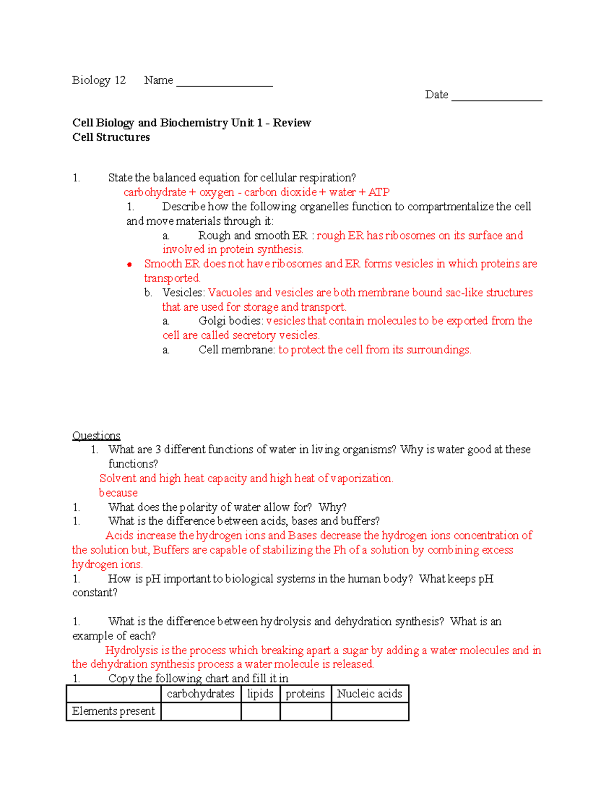 Unit 1 review - aaa - Biology 12 Name ________________ Date ...