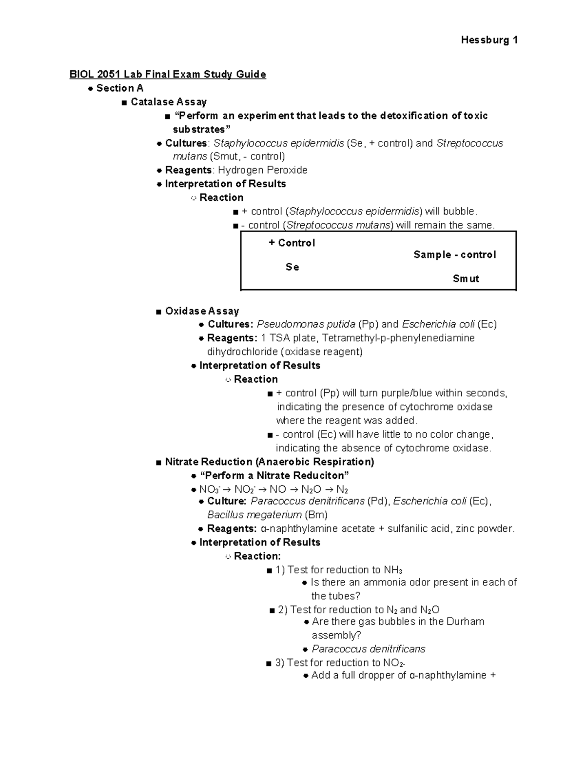 BIOL 2051 Lab Final Exam Study Guide - Hessburg 1 BIOL 2051 Lab Final Exam Study Guide Section A ...