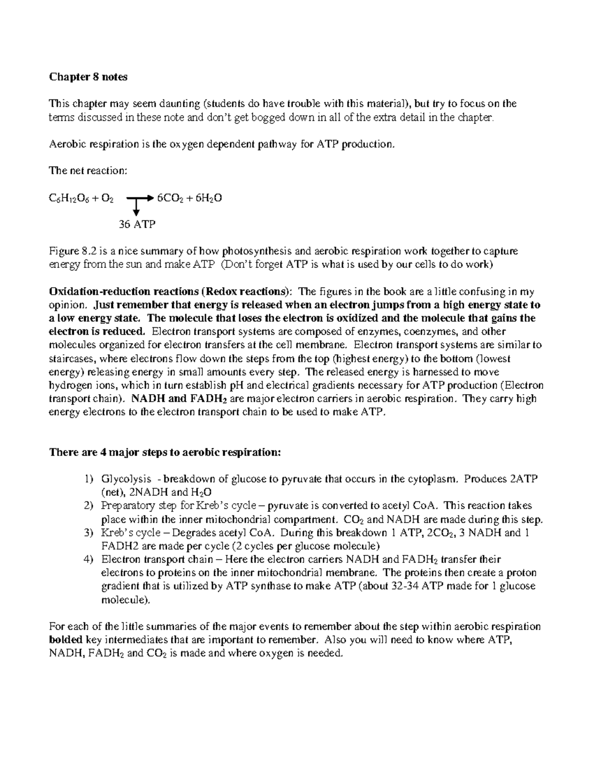 Biology Chapter 7 - Cellular Respiration - Chapter 8 notes This chapter ...