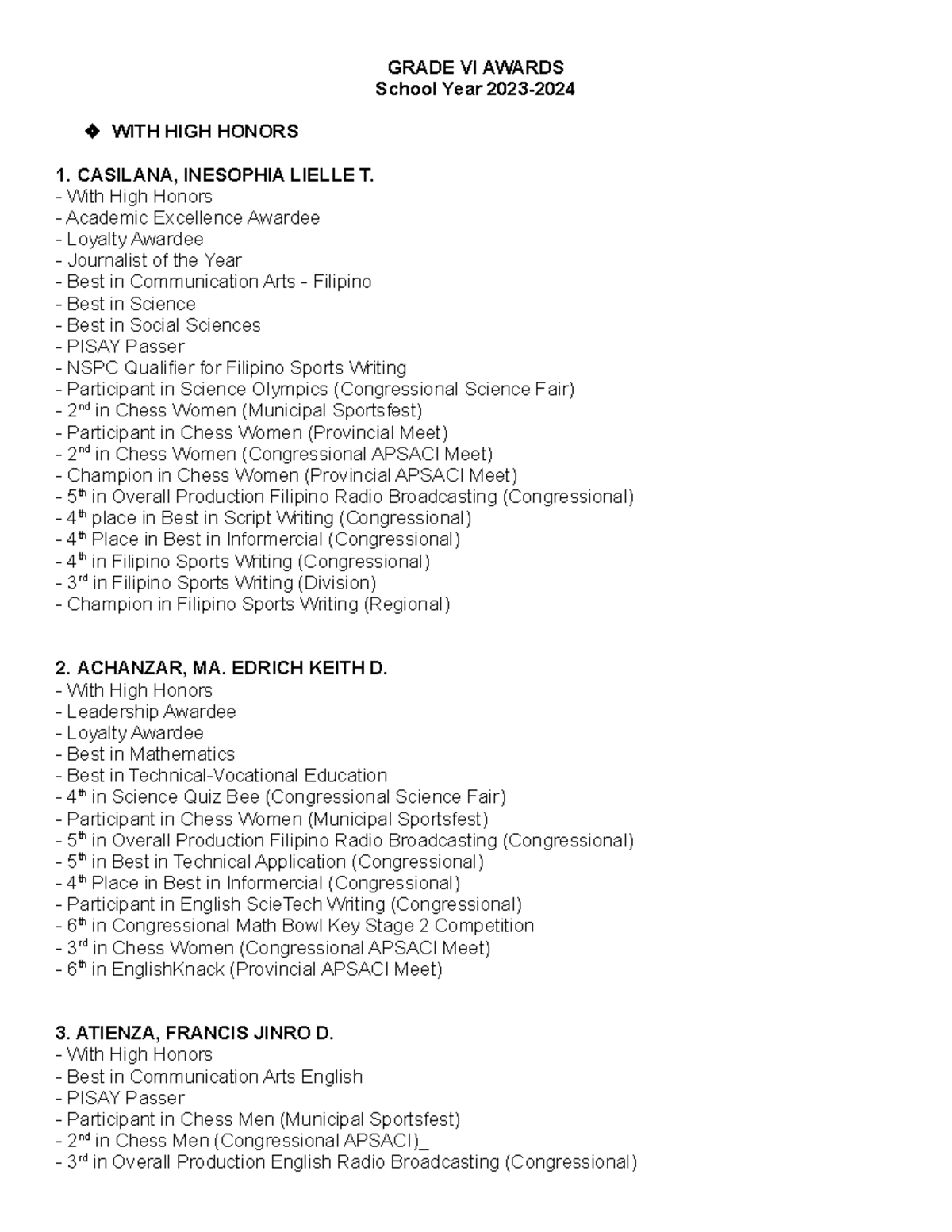 Grade-VI- Awards - lAWDJPFWOQA - GRADE VI AWARDS School Year 2023- WITH ...