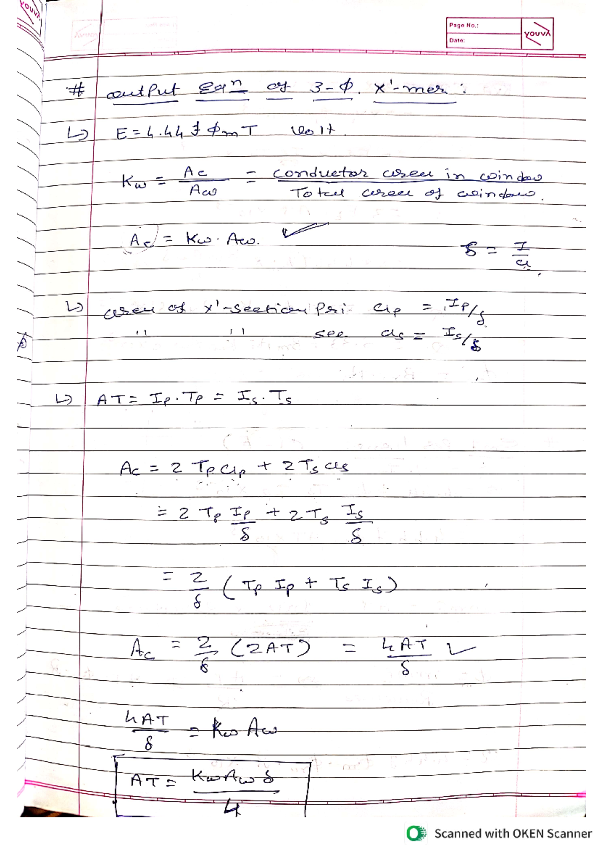 AC machine design - YOUNA Page No.: KINGS youvh Date: output Ean of 3 ...