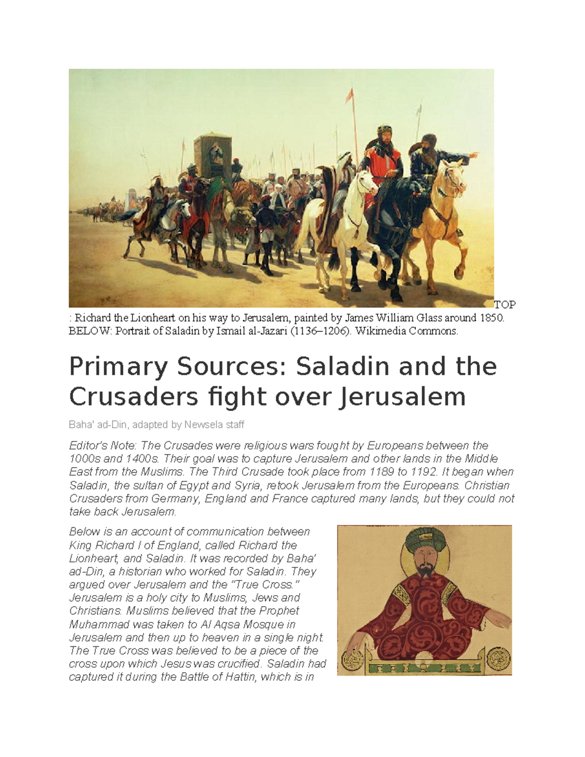 Saladin Richard letters - TOP : Richard the Lionheart on his way to ...