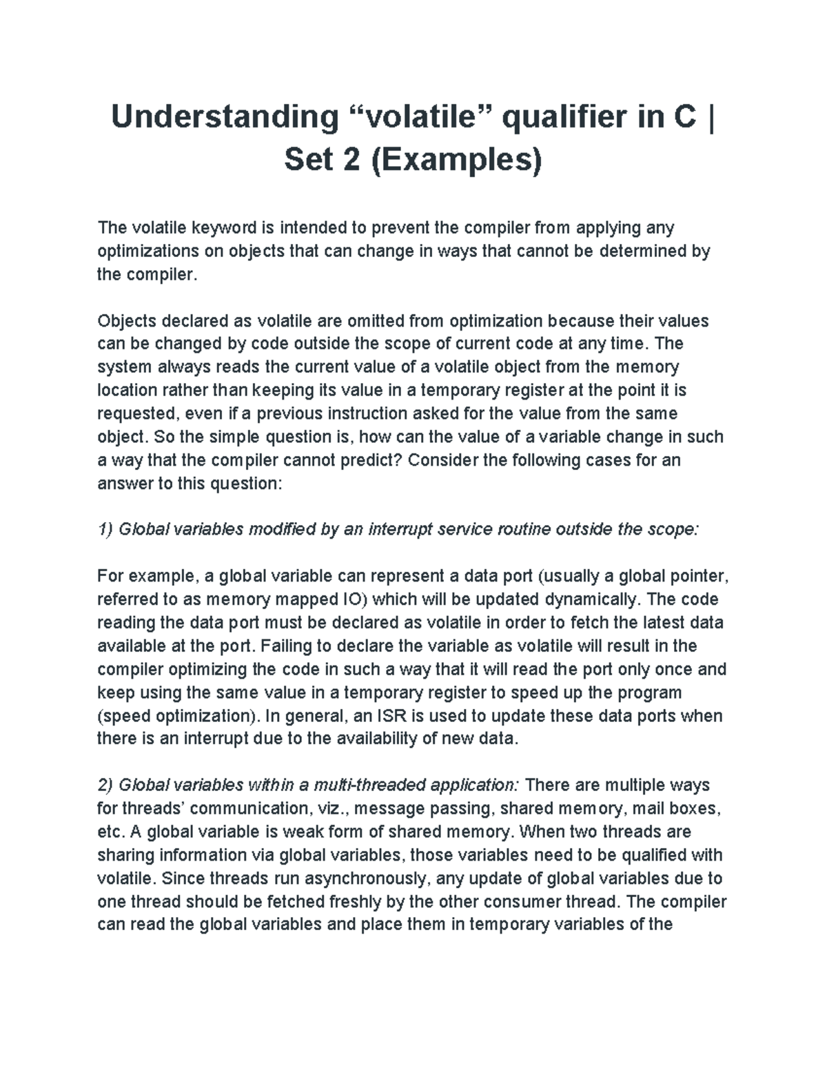 Understanding “volatile” qualifier in C Set 2 (Examples) - Understanding “volatile” qualifier in ...