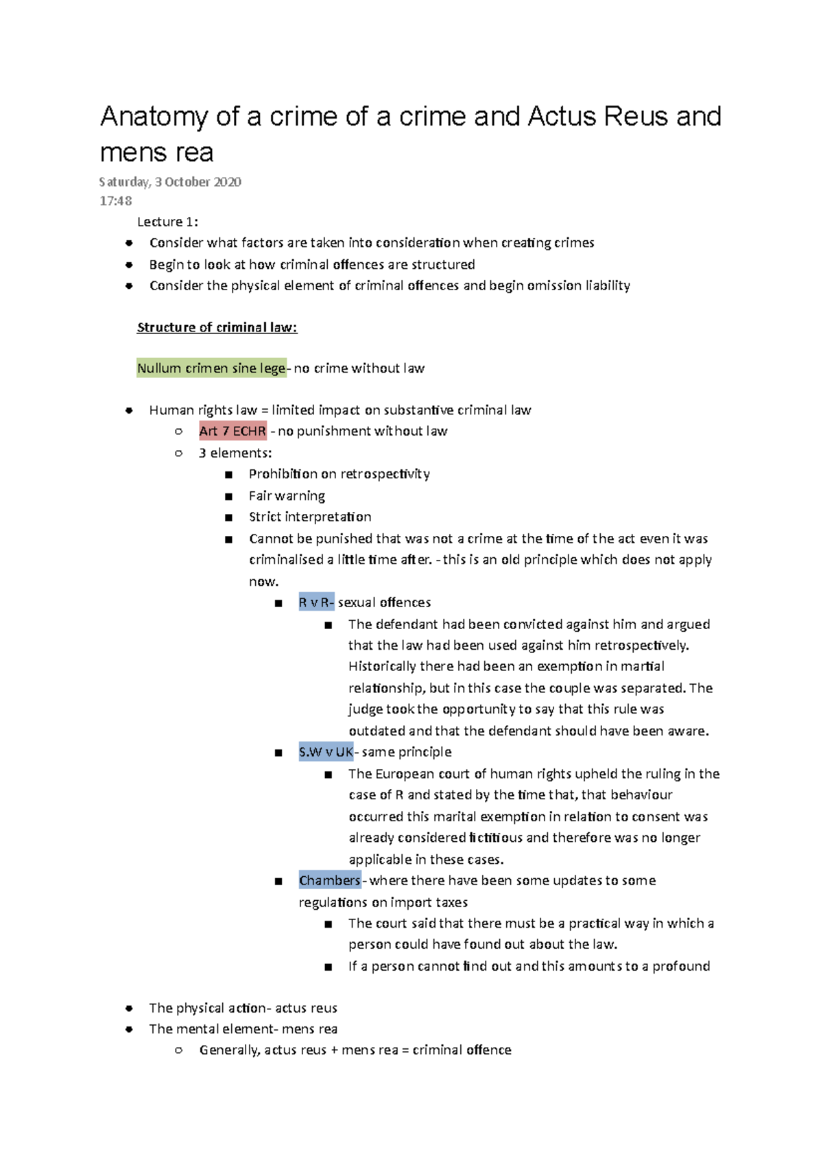 Anatomy of a crime of a crime and Actus Reus and mens rea - Anatomy of ...