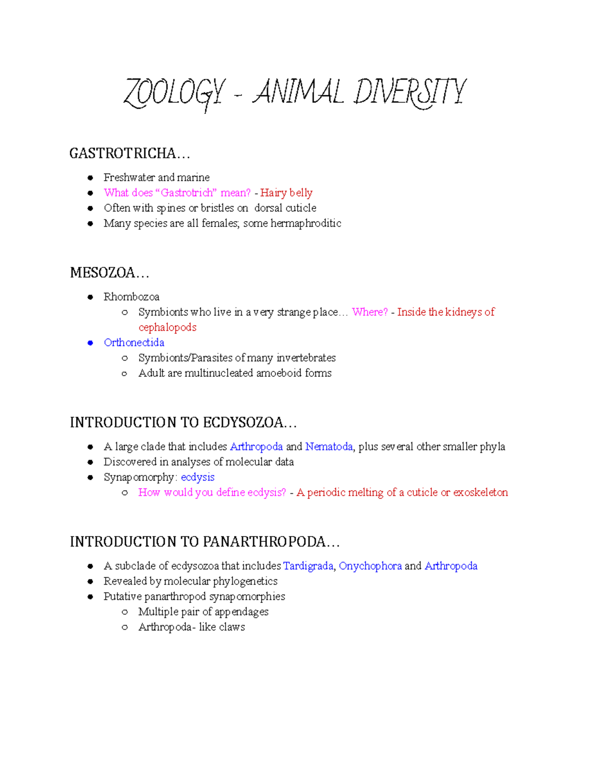 Zoology Notes part 21 - ZOOLOGY - ANIMAL DIVERSITY GASTROTRICHA ...