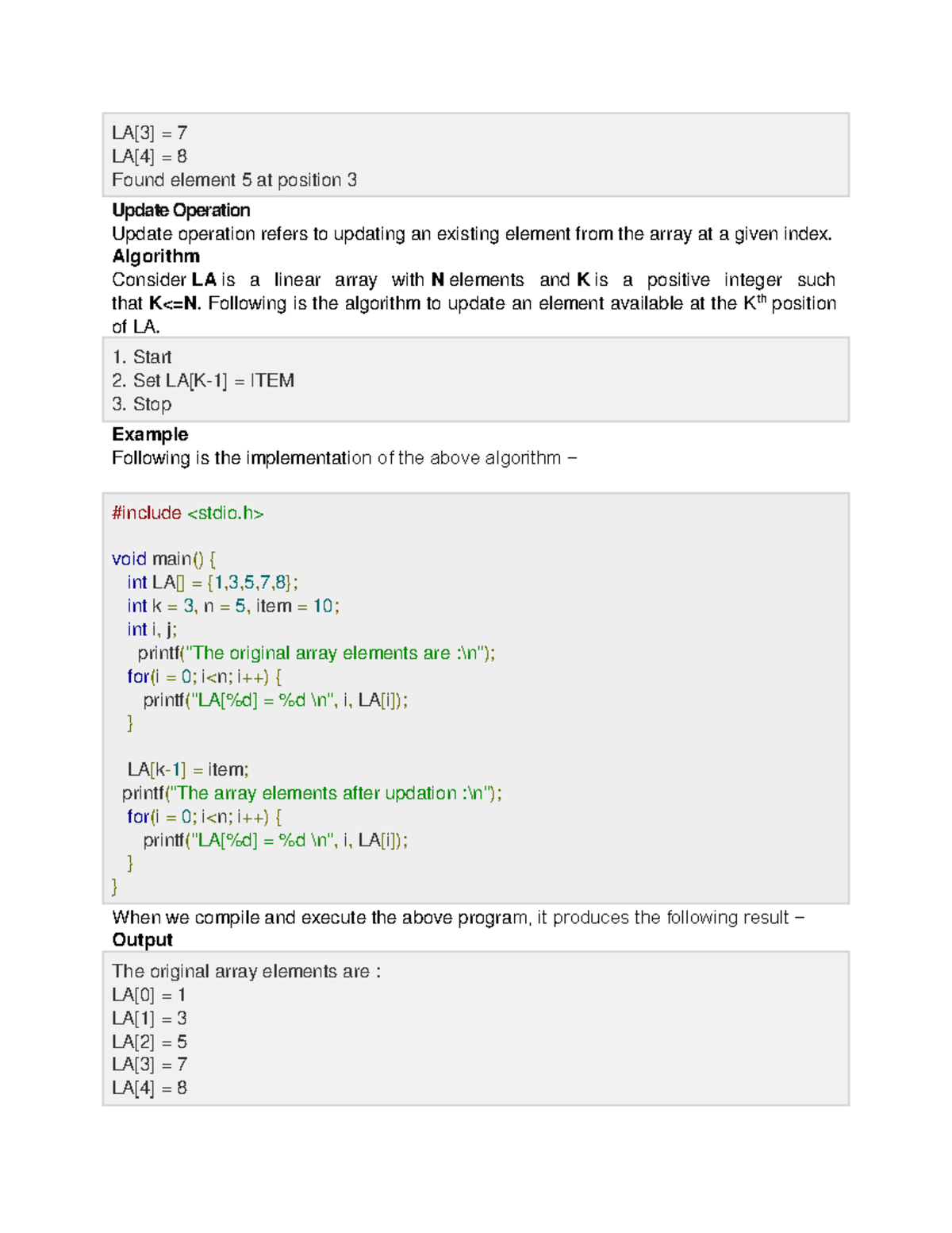280 Data Structure Complete chapter 2 - LA[3] = 7 LA[4] = 8 Found ...