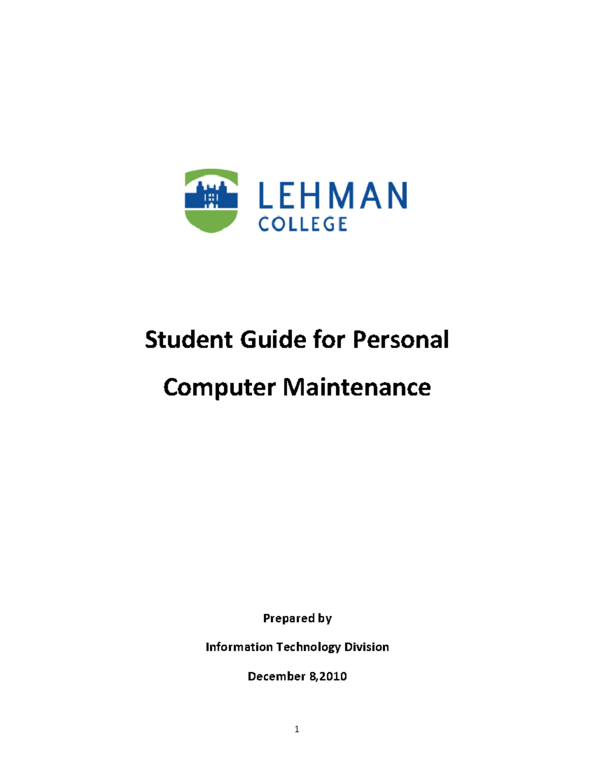 Computer-maintenance - Student Guide for Personal Computer Maintenance ...