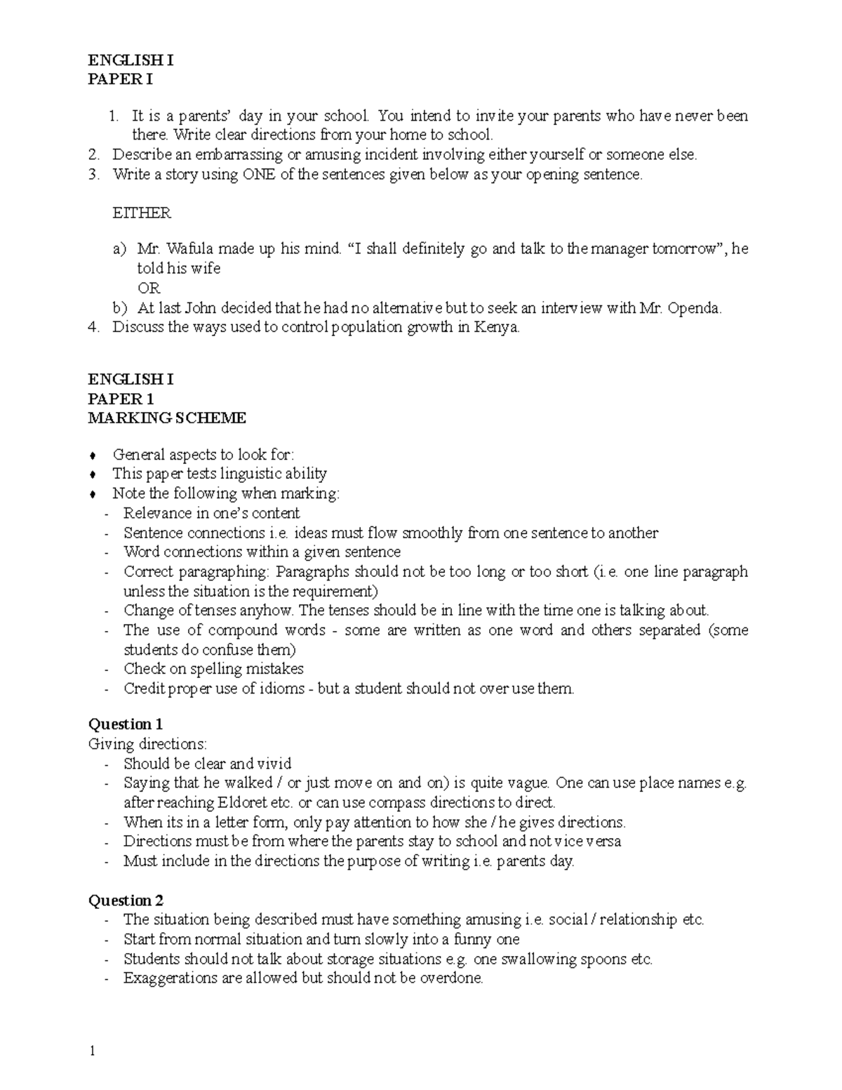 English- Revision- Module - ENGLISH I PAPER I 1. It is a parents’ day ...