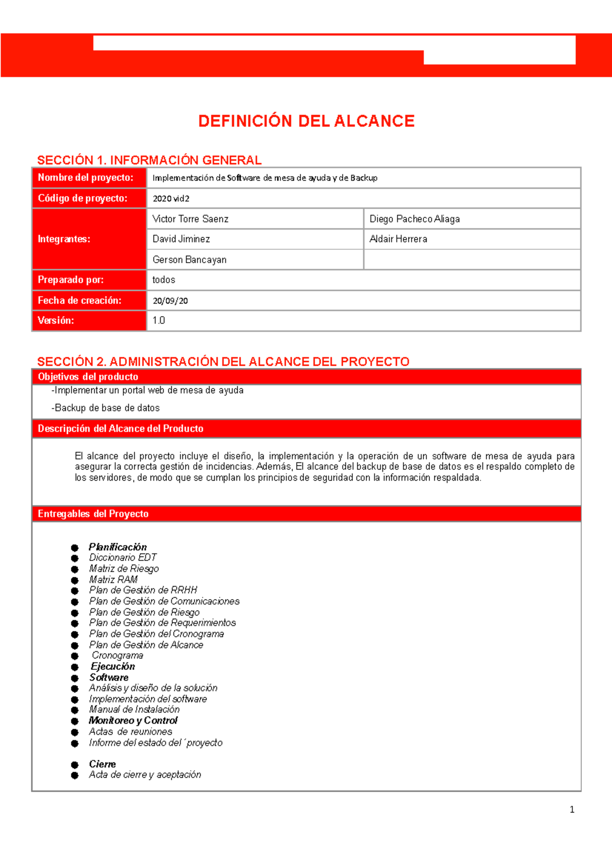 Definición del Alcance - DEFINICIÓN DEL ALCANCE – 1. DEFINICIÓN DEL ...
