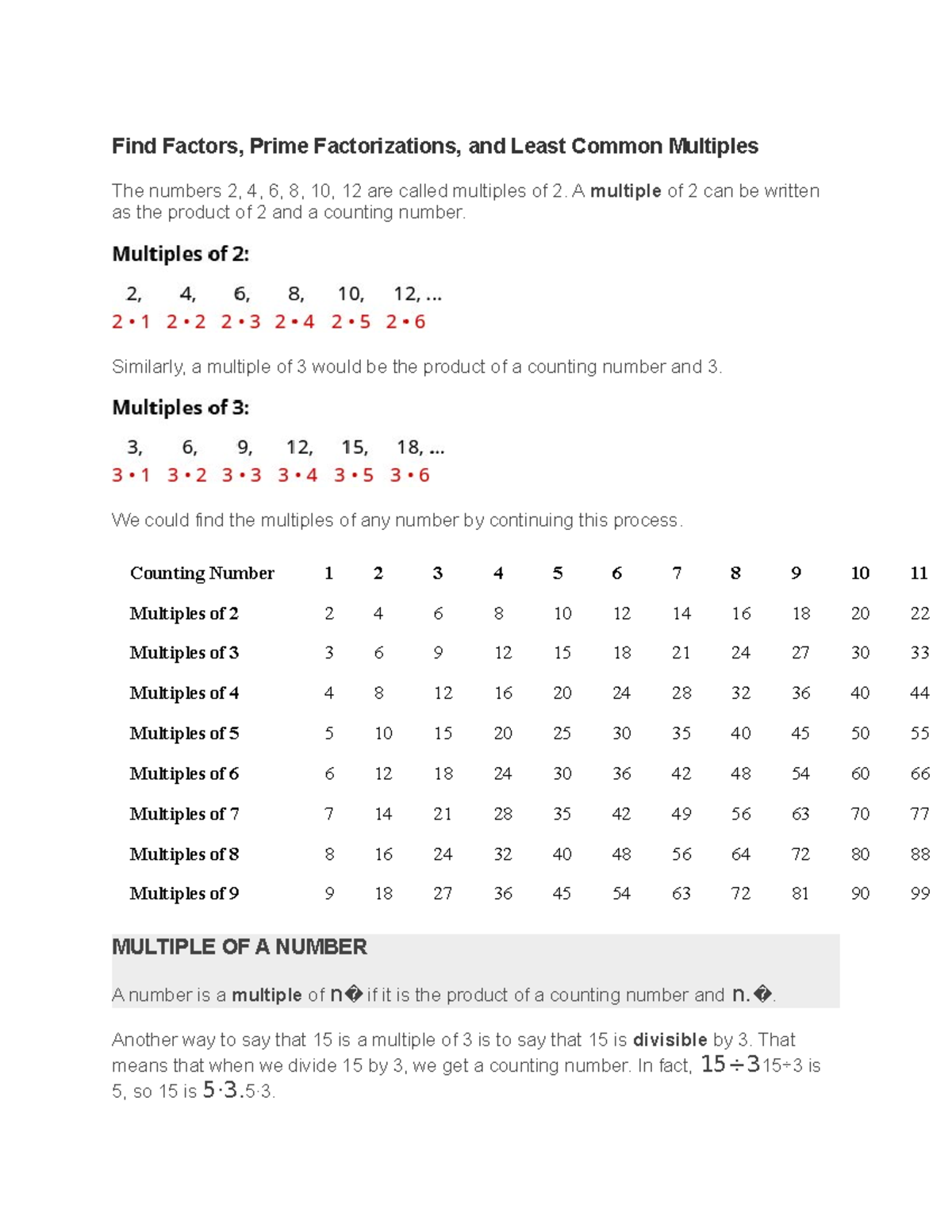 CH. 1.1- Find Factors, Prime Factorizations, and Least Common Multiples - Find Factors, Prime ...