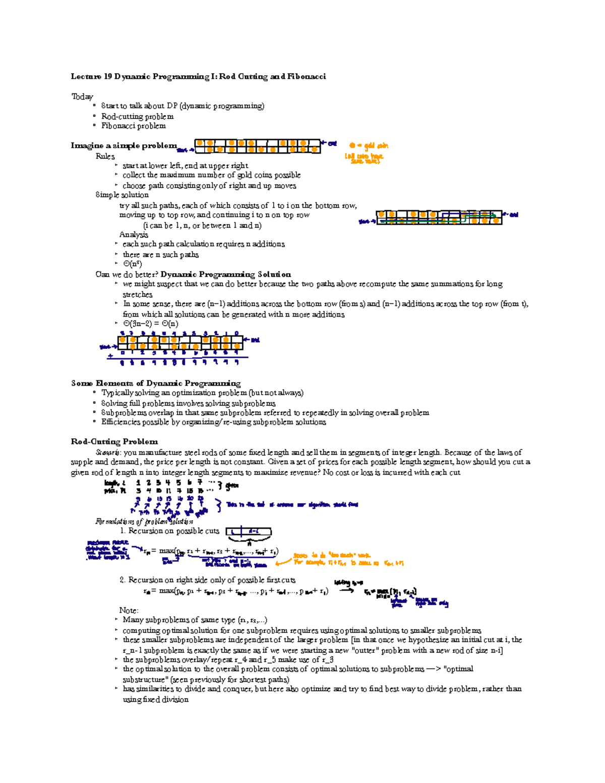 Lecture 19 Rod Cutting and Fibonacci Apr 26, 2016 - Lecture 19 Dynamic Programming I: Rod ...