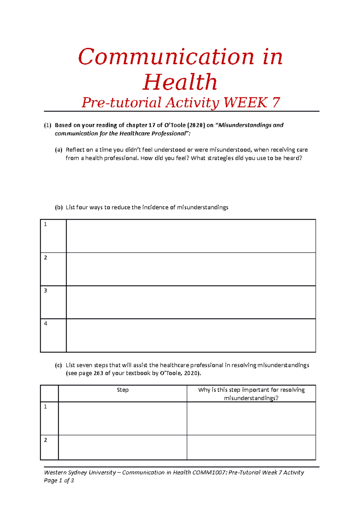 Communication in Health Week 7 - Communication in Health Pre-tutorial ...