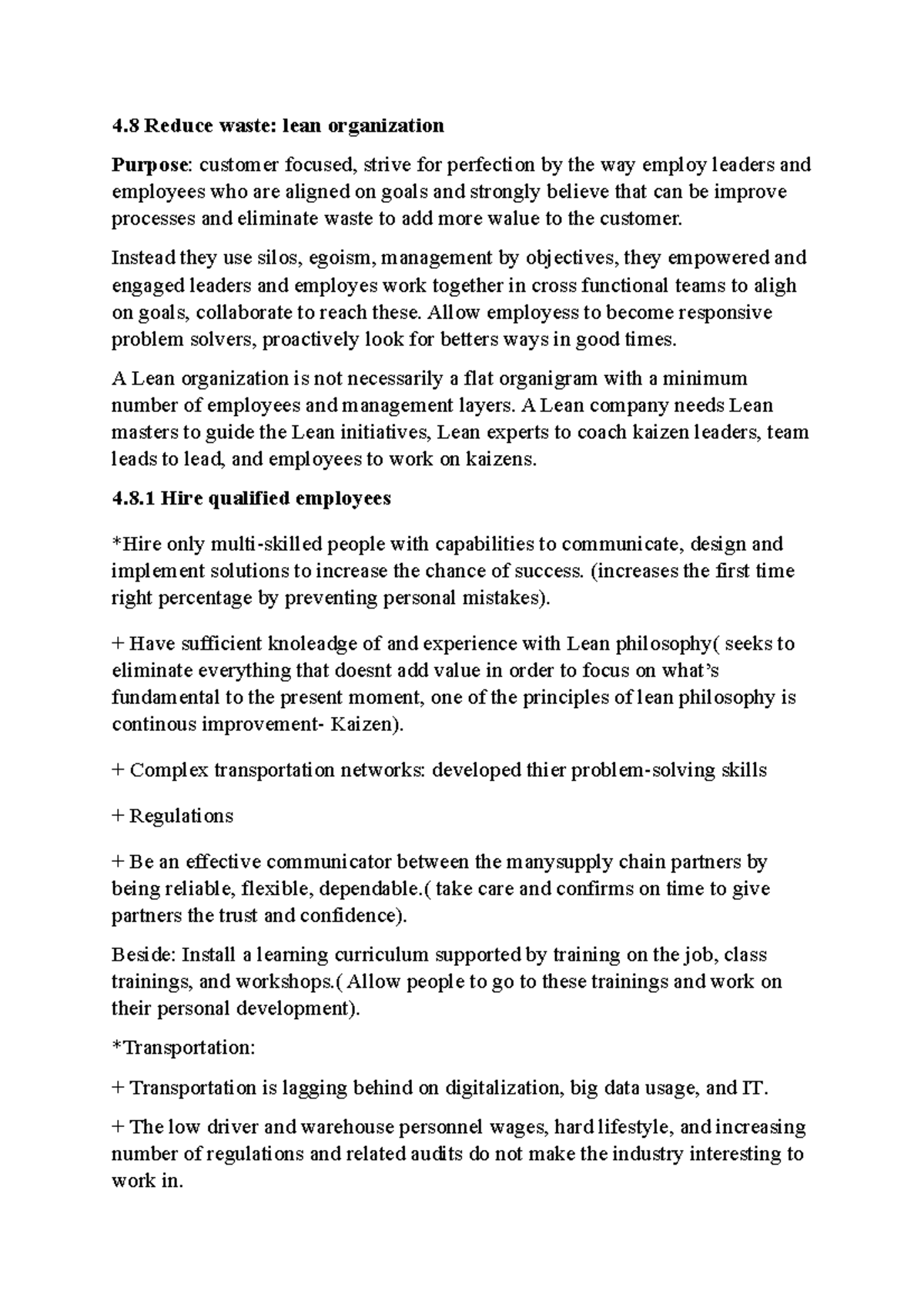 Lean organization summaries - 4 Reduce waste: lean organization Purpose ...