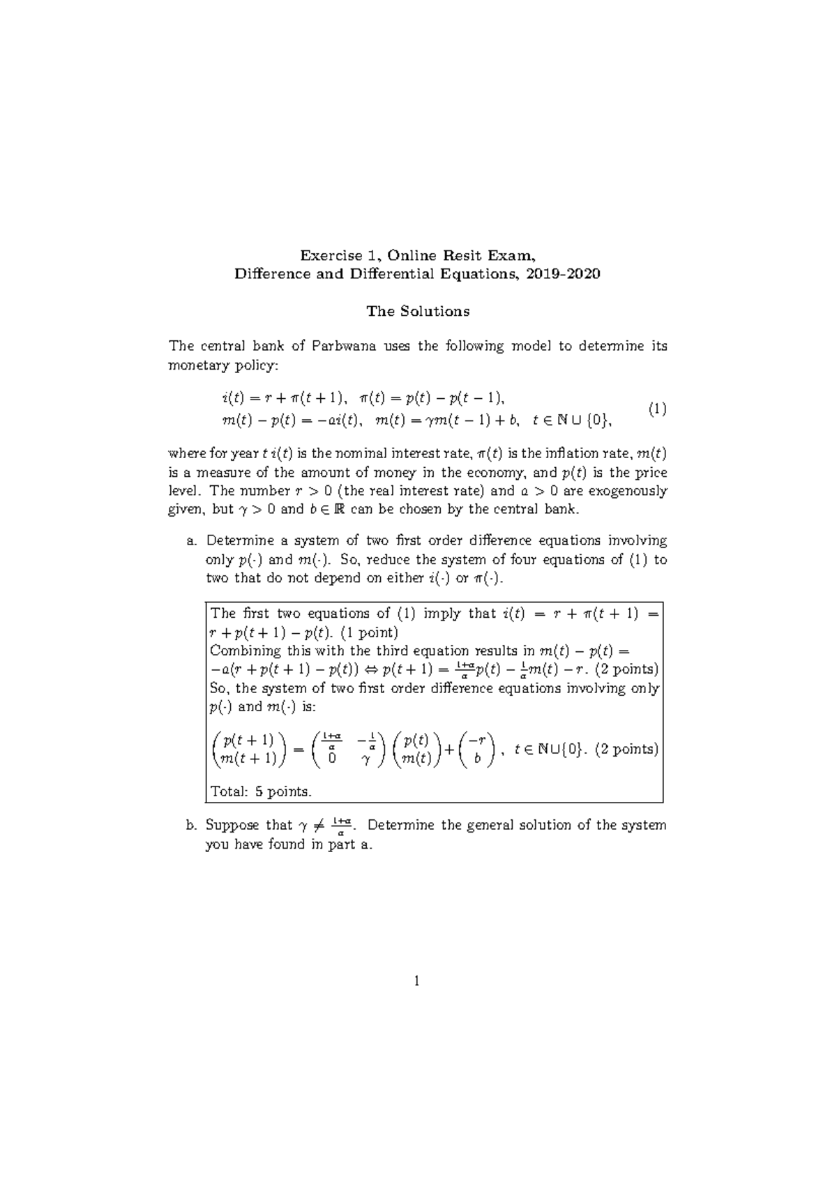 Diffdiff resit 2020 - answer to questions - Exercise 1, Online Resit Exam, Difference and ...