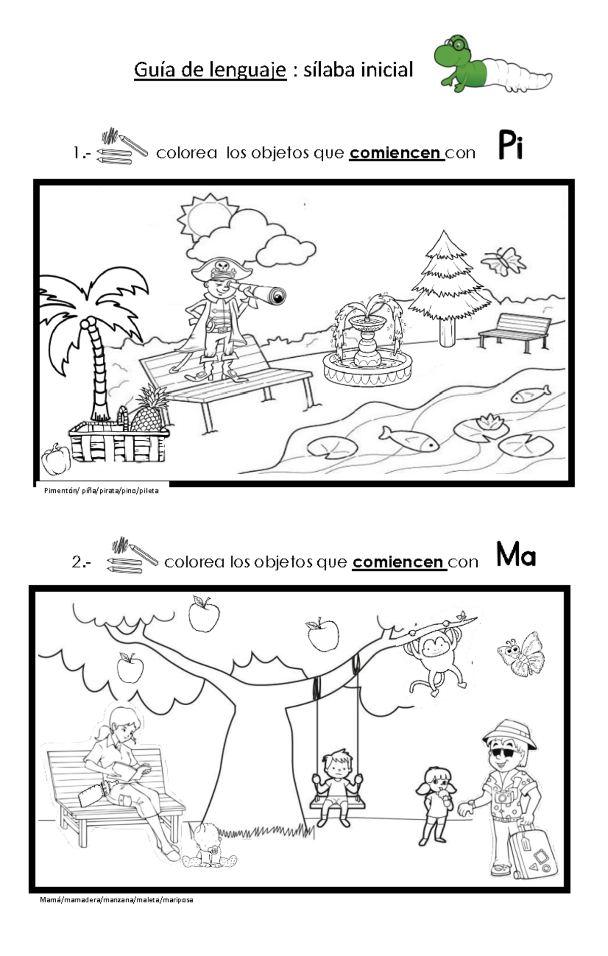 Guía de lenguaje sílaba inicial - Lenguaje y Redacción - 1.- colorea ...