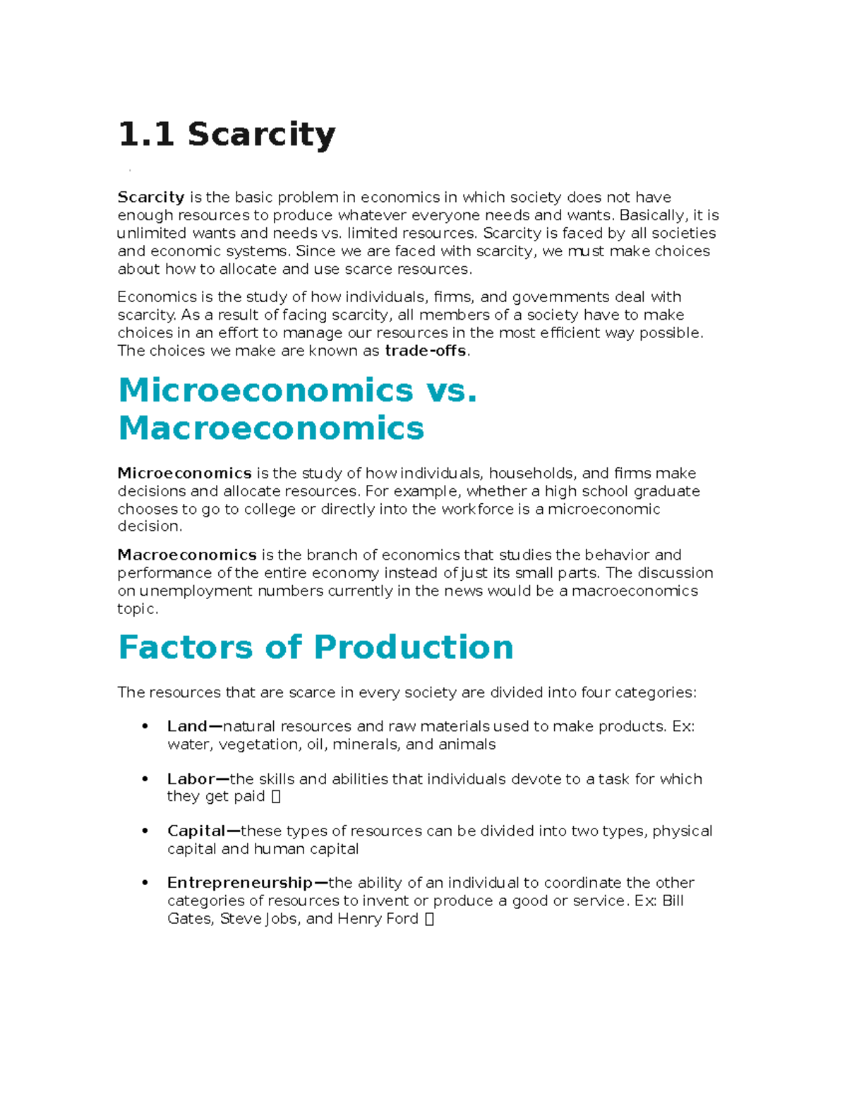 AP Macroeconomics Study Guide (Admissions) - 1 Scarcity Scarcity is the ...
