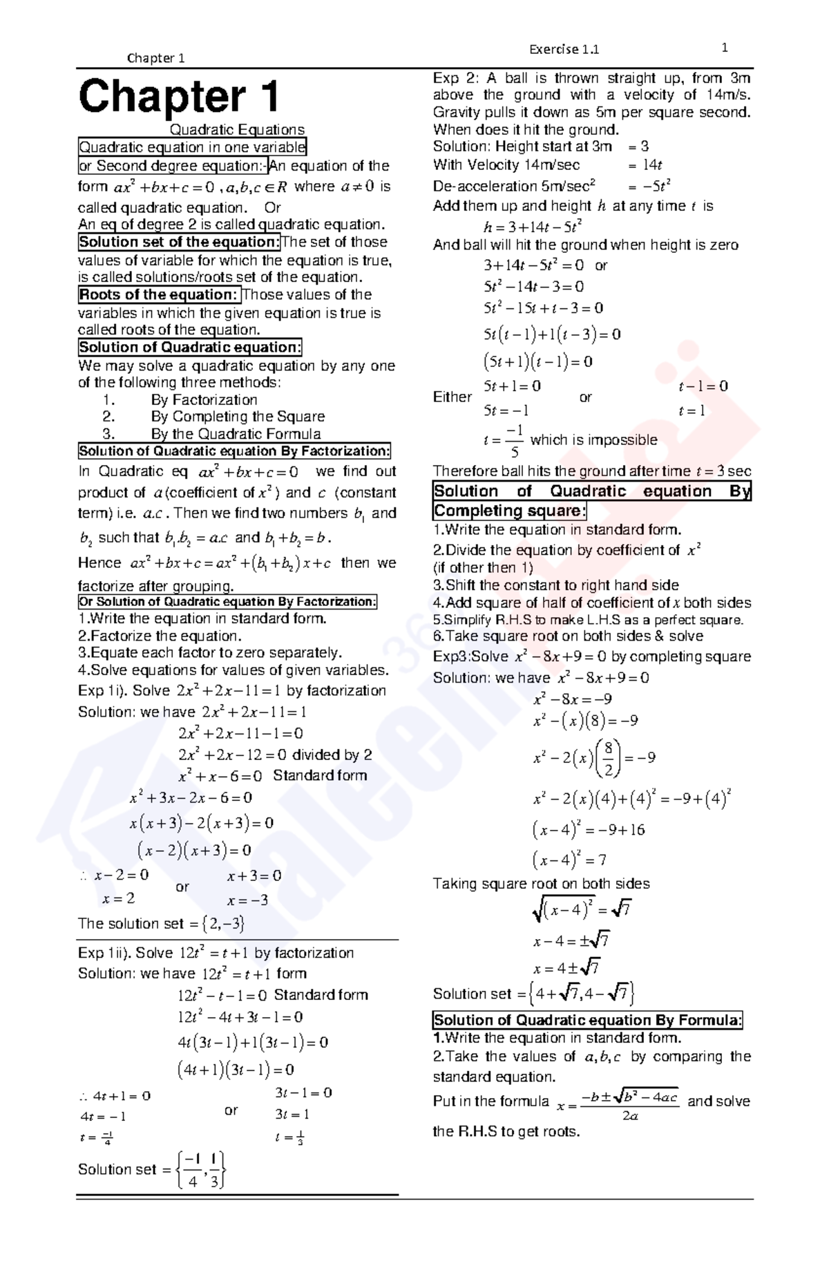 10th Mathematics Chapter-1 (Quadratic Equations) PDF Notes - Chapter 1 ...