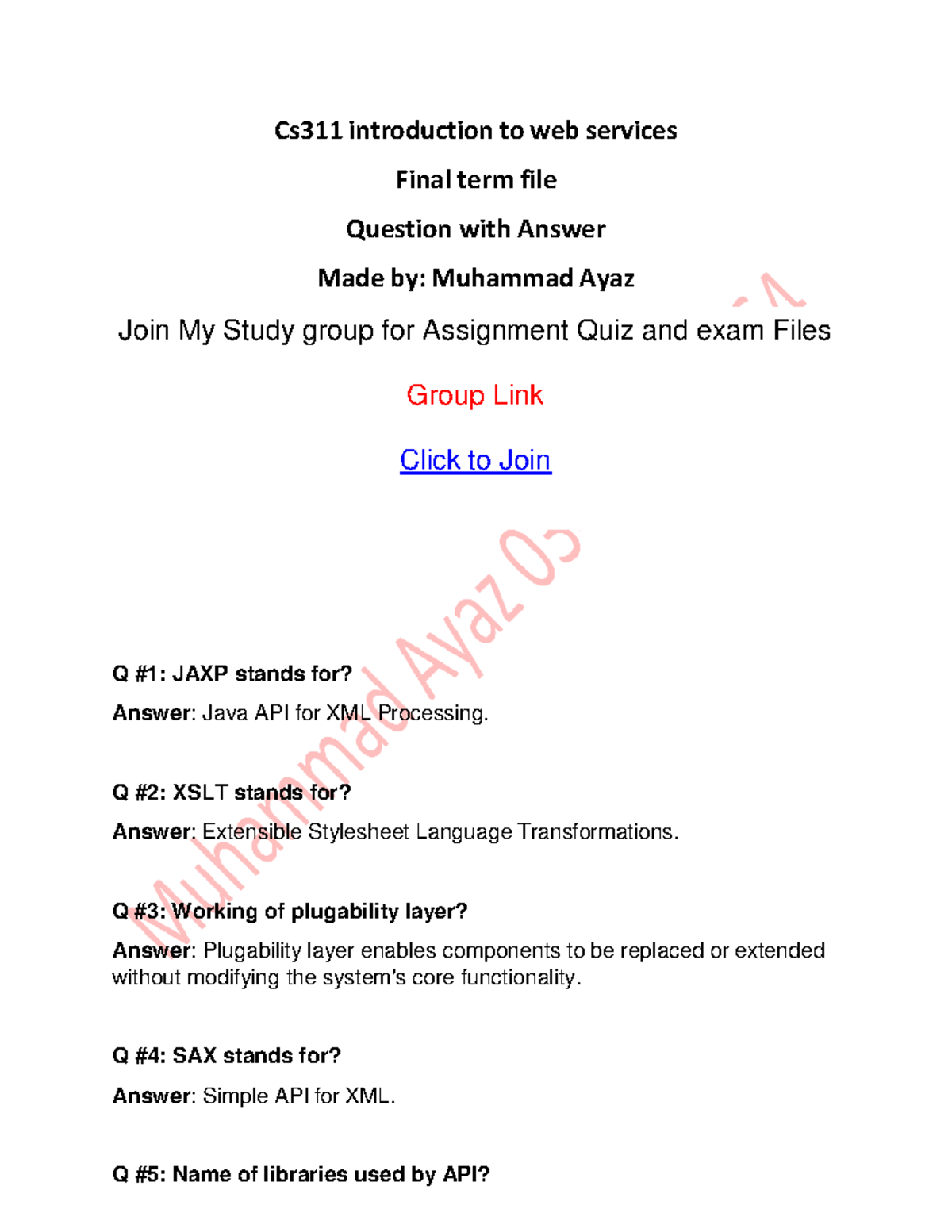 Cs311 Final Term Subjective Made By Muhammad Ayaz - Cs311 introduction to web services Final ...