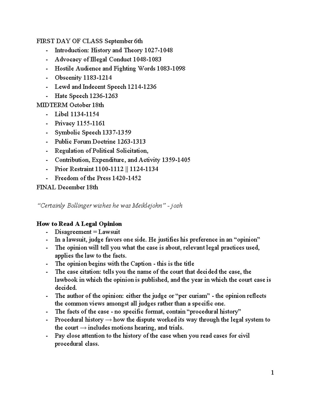 Freedom of Speech and Press - FIRST DAY OF CLASS September 6th ...