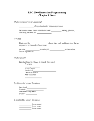 Chpt. 7 notes, students - REC 2000 Recreation Programming Chapter 7 ...