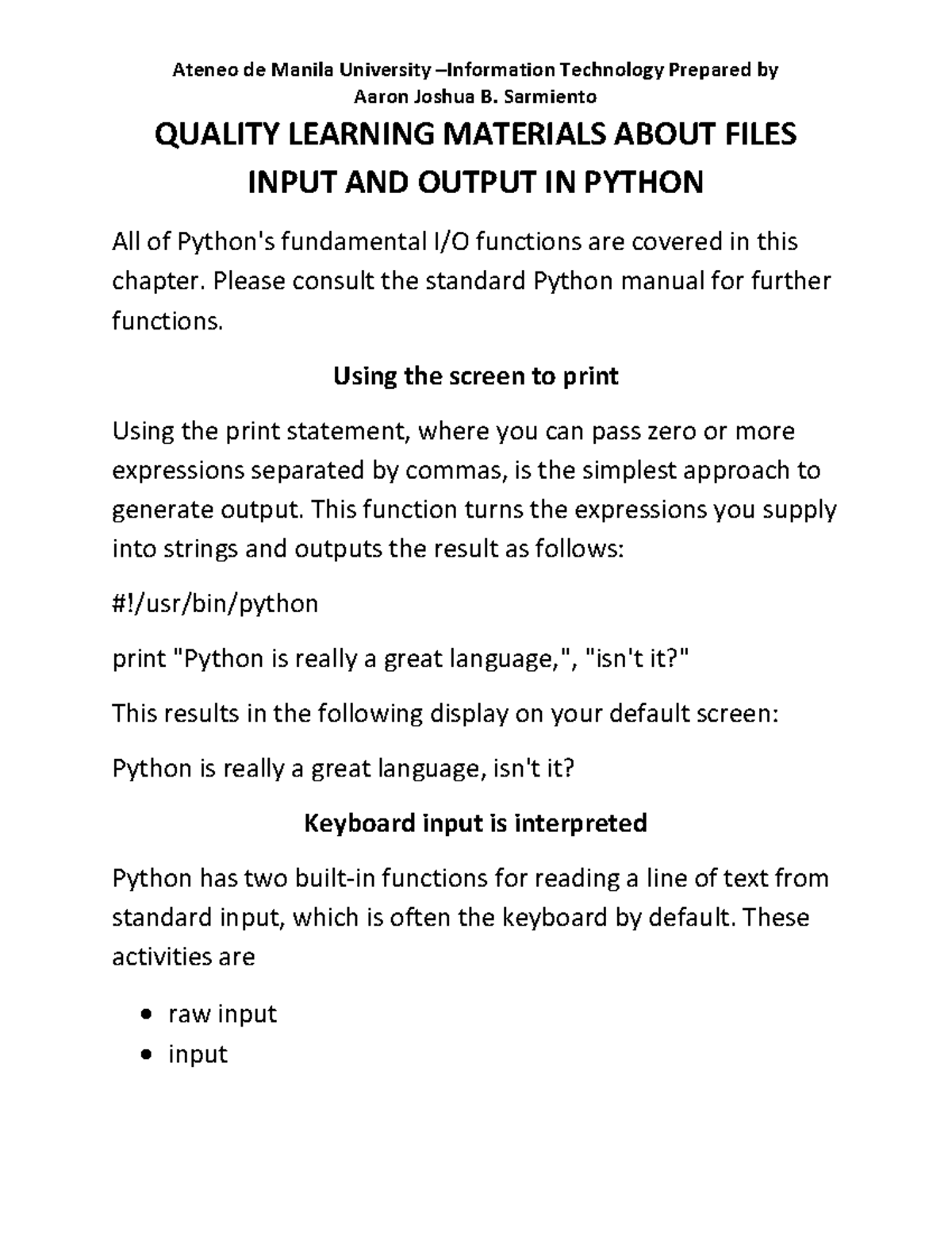 Quality Learning Materials About Files Input and Output in Python - QUALITY LEARNING MATERIALS ...