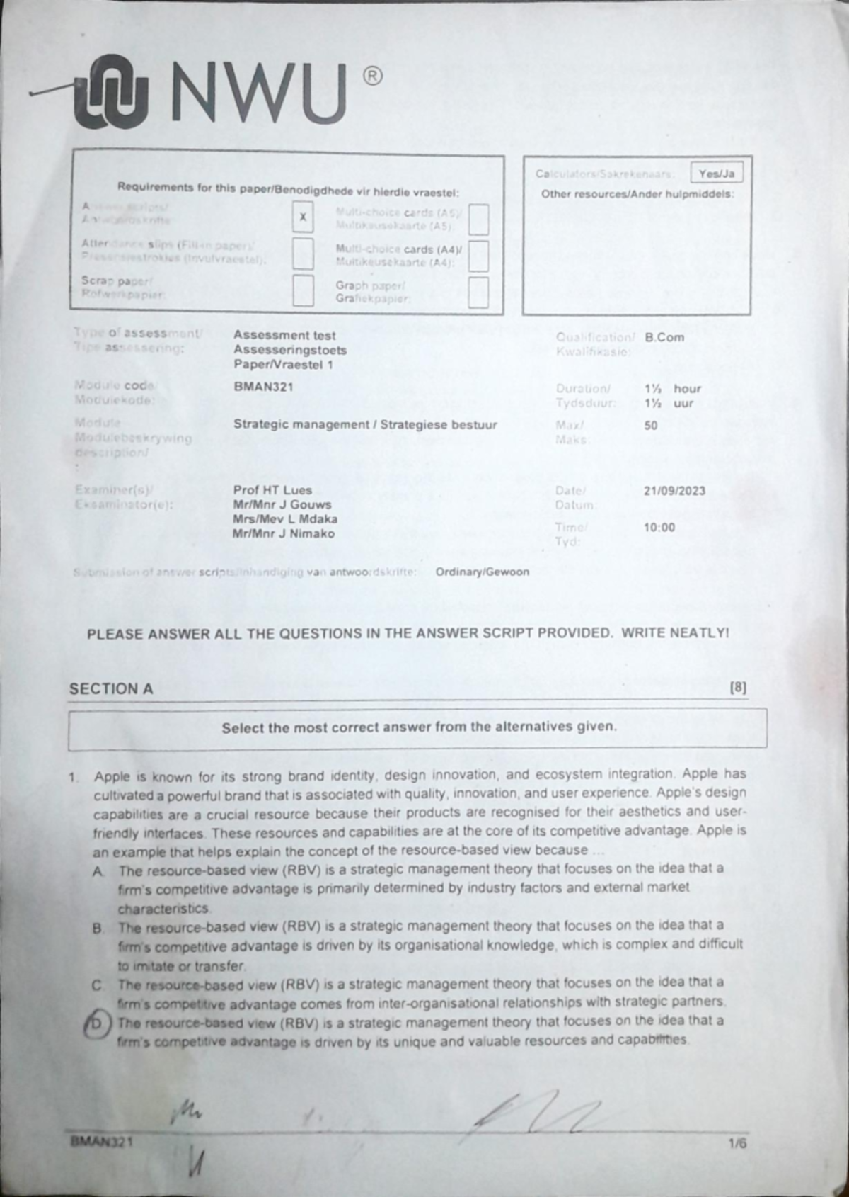 Assesment test\semester test - NWU Requirements for this paper ...