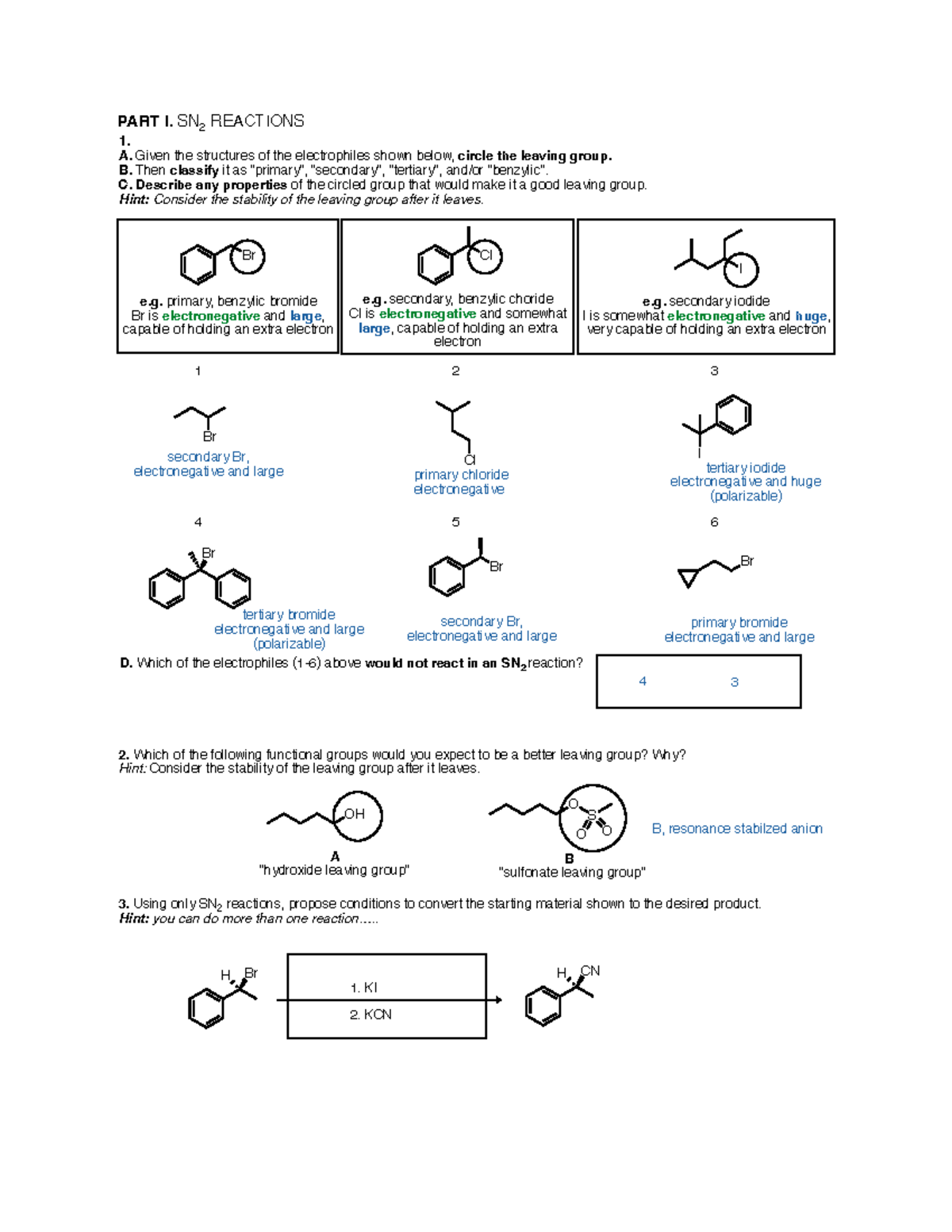 PS4 Key - This problems set gives practice problems on specifically SN2 ...