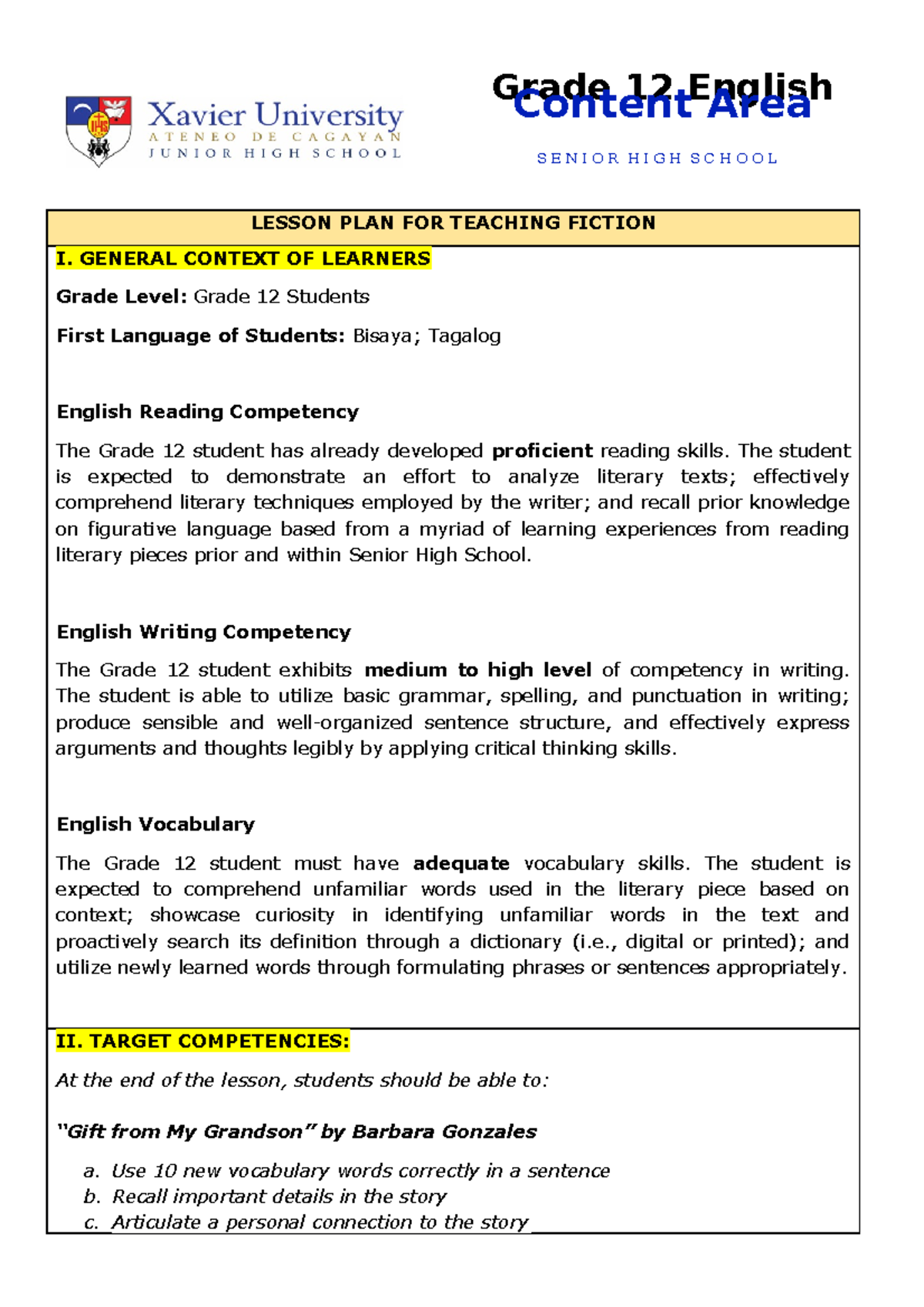 Lesson PLAN FOR THE Proper Stranger - LESSON PLAN FOR TEACHING FICTION ...