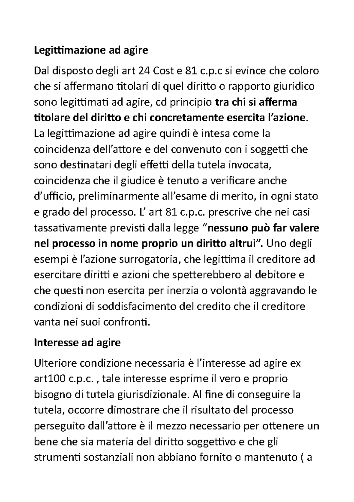 Interesse ad agire e legittimazione - Legittimazione ad agire Dal ...